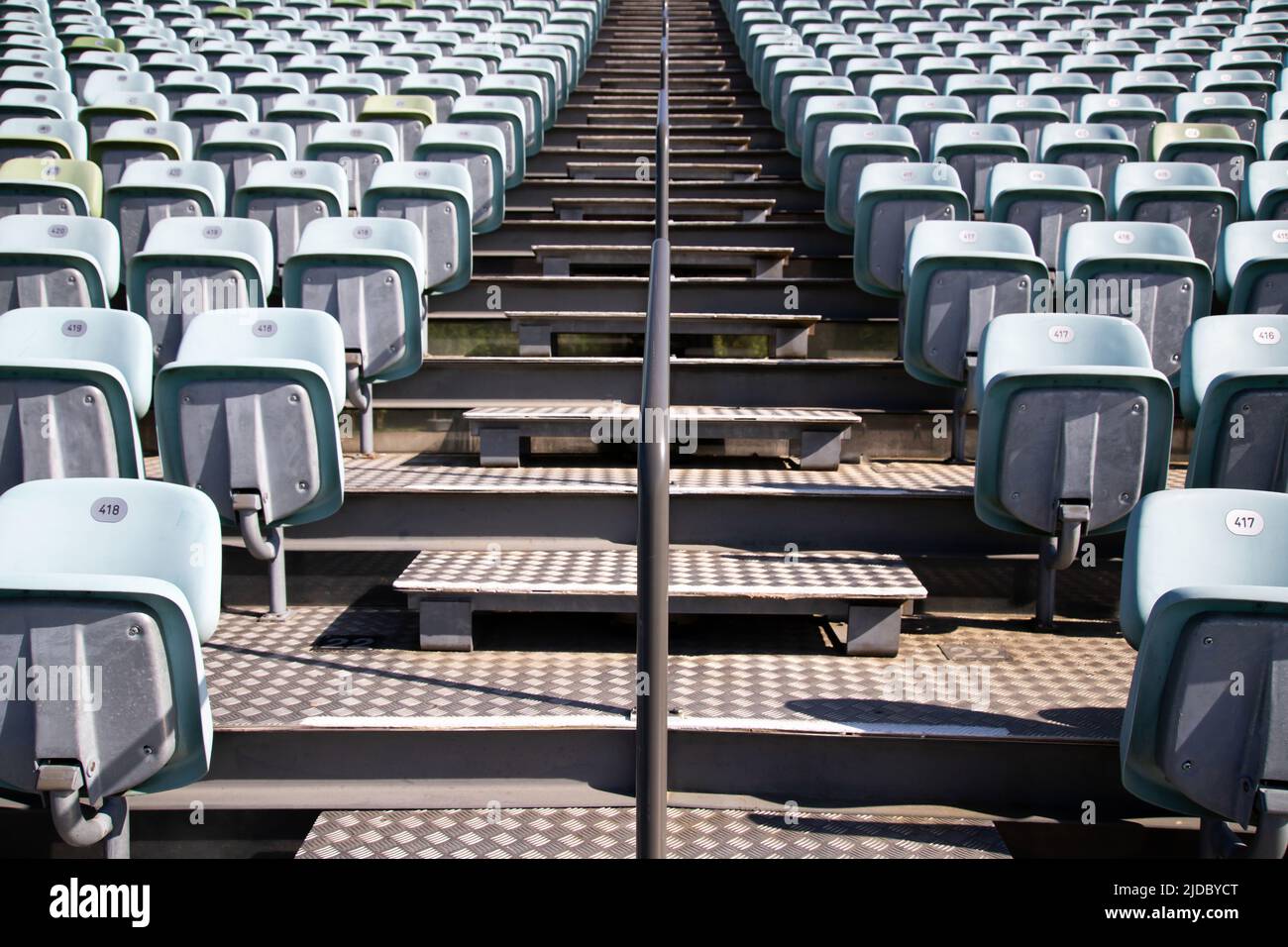 Empty chairs for audience on modern stadium arena or open air theatre ...