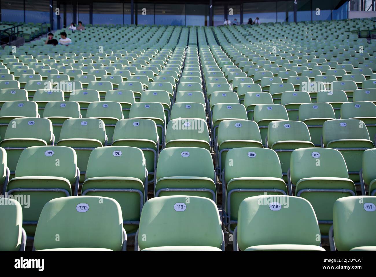 Empty chairs for audience on modern stadium arena or open air theatre ...