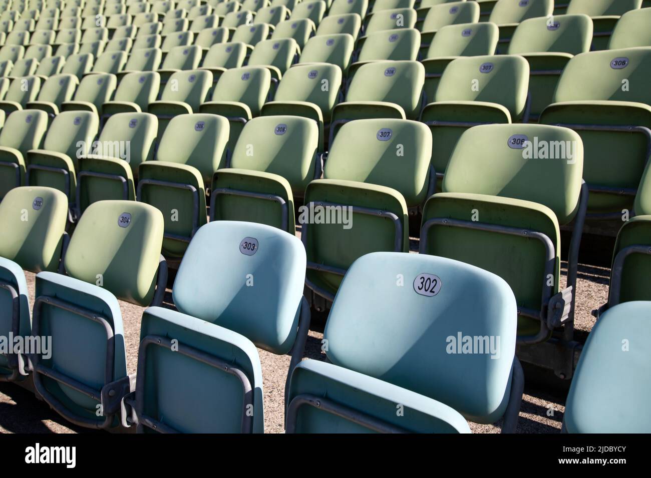 Empty chairs for audience on modern stadium arena or open air theatre ...