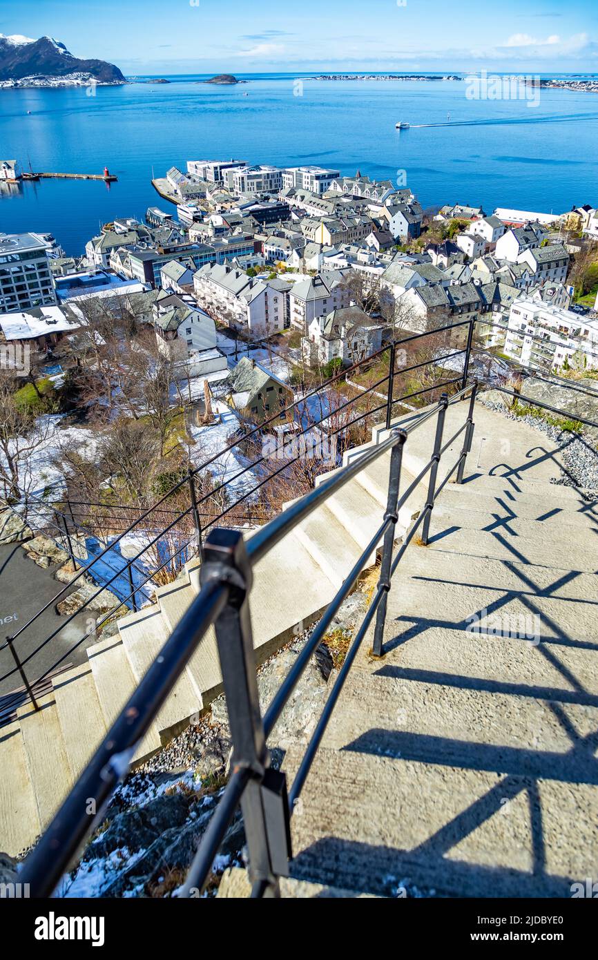City of Alesund viewing point steps Norway Northern Europe Stock Photo ...