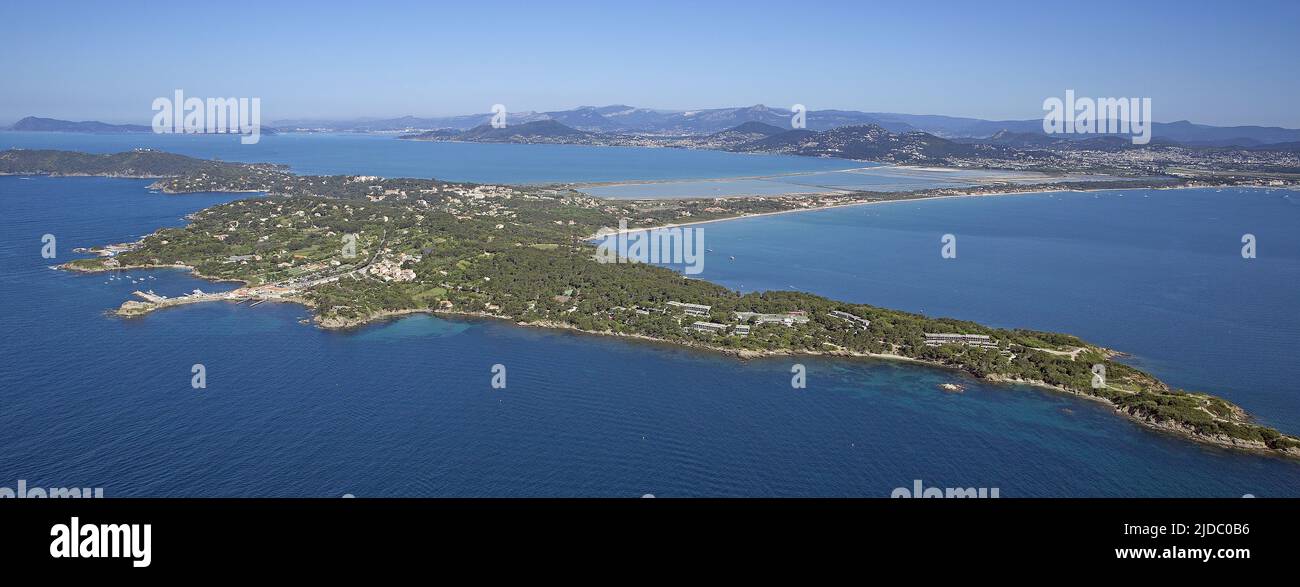 France, Var, Hyères, the Giens peninsula, and its port (aerial photo ...