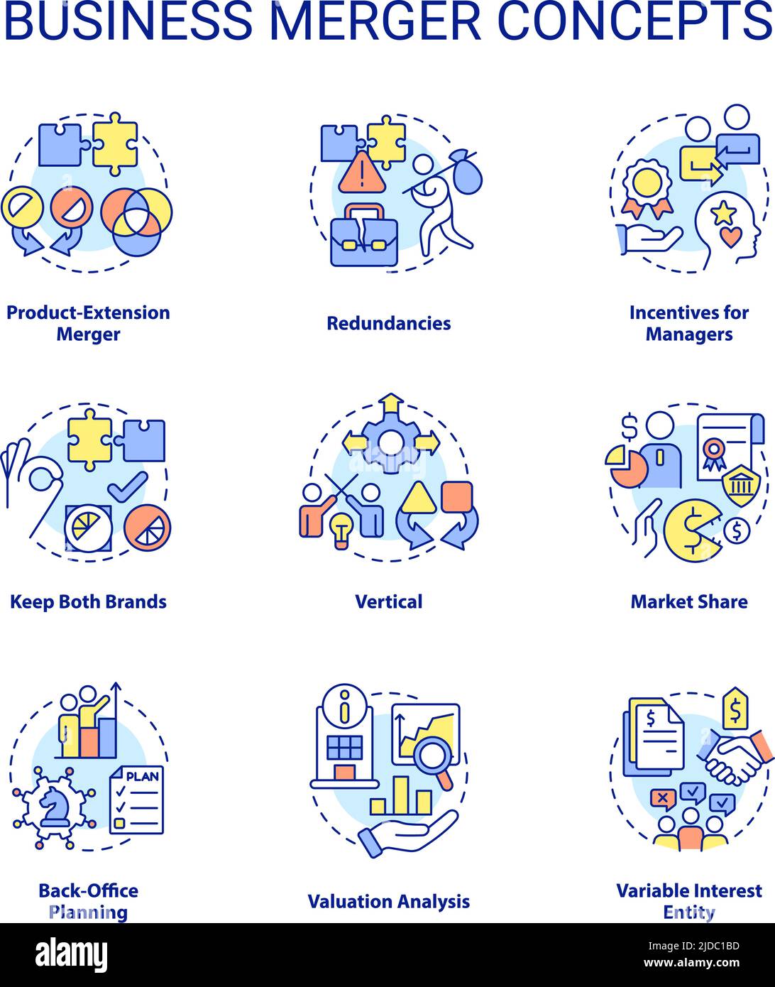 Business merger and consolidation concept icons set Stock Vector Image ...