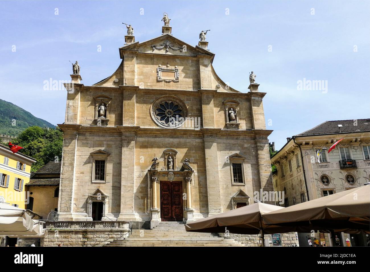 Switzerland, Canton Ticino, Bellinzona, Collegiata square, Collegiata ...