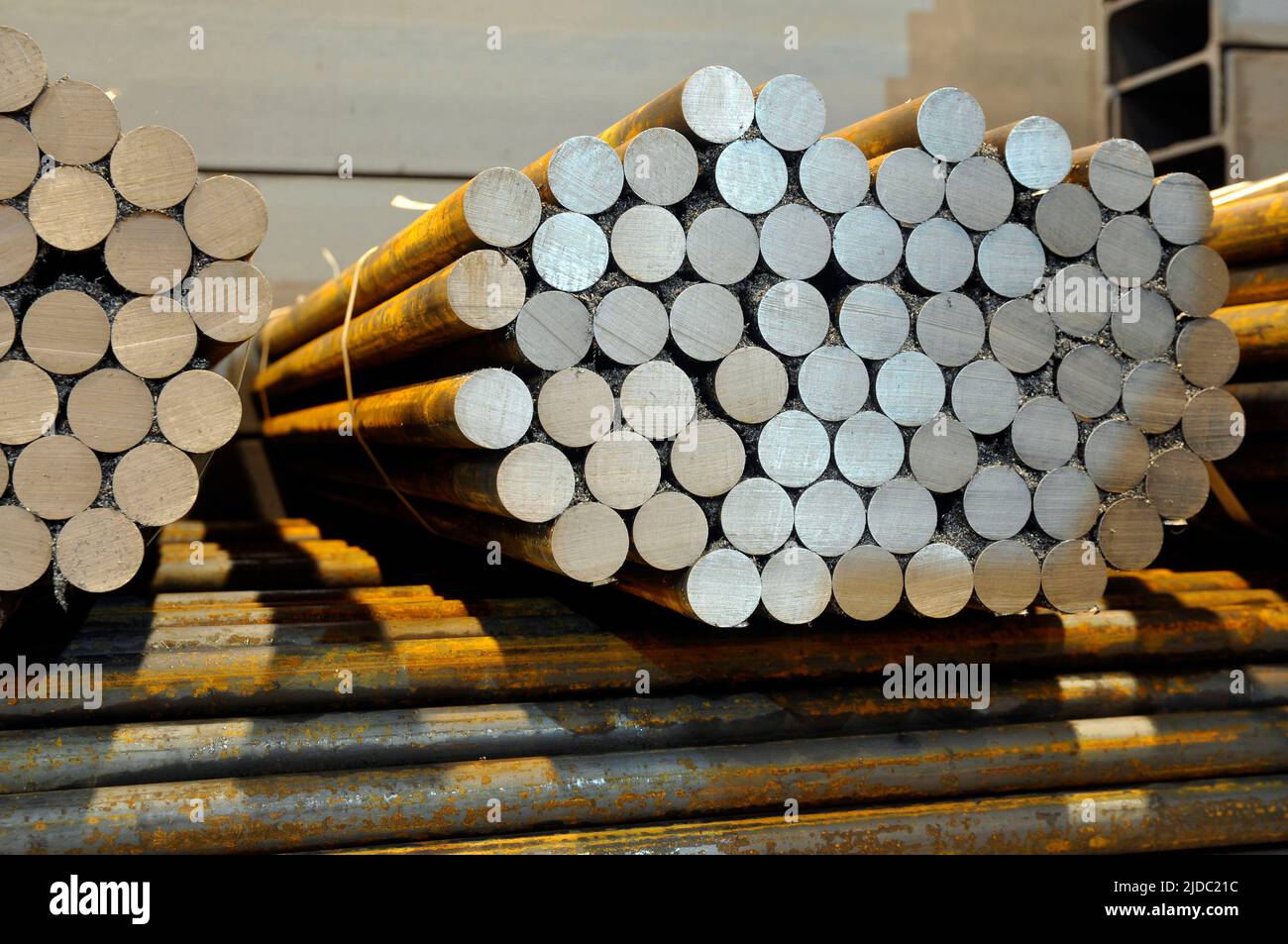 A bunch of steel rods cut to size. Procurement section of the plant ...
