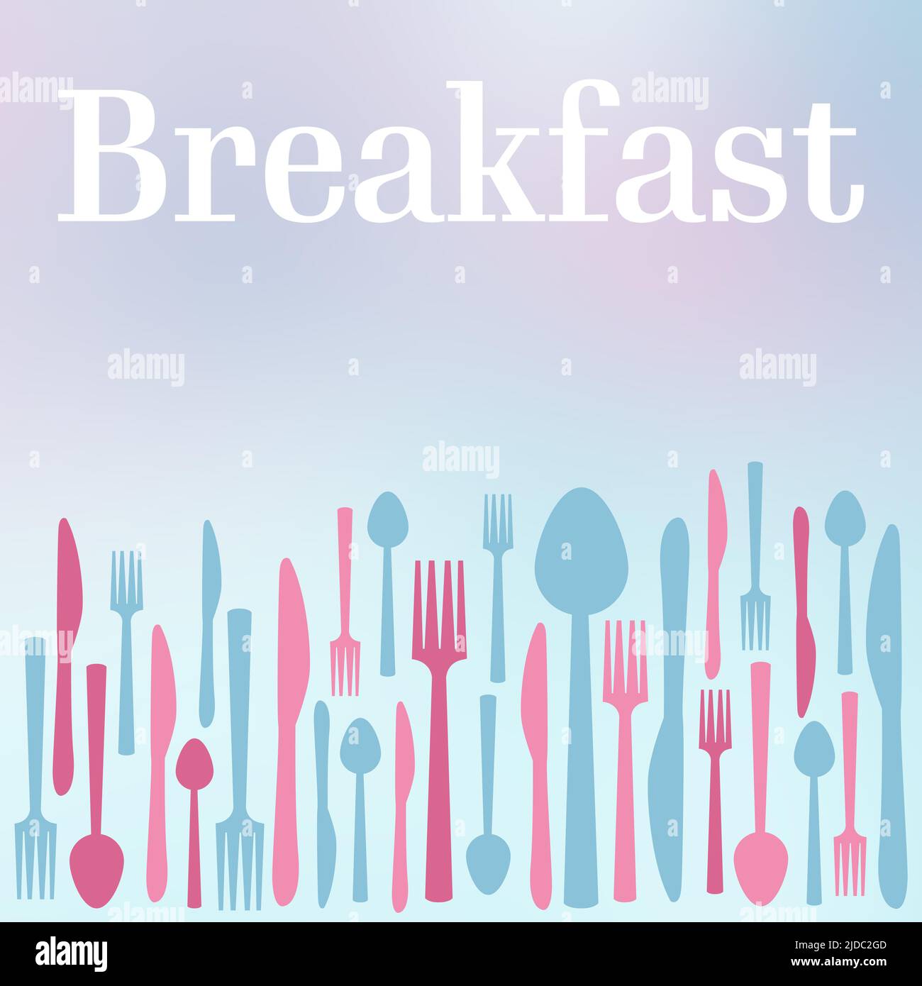 Breakfast Pink Blue Gradient Spoon Fork Knife Text Square Stock Photo ...