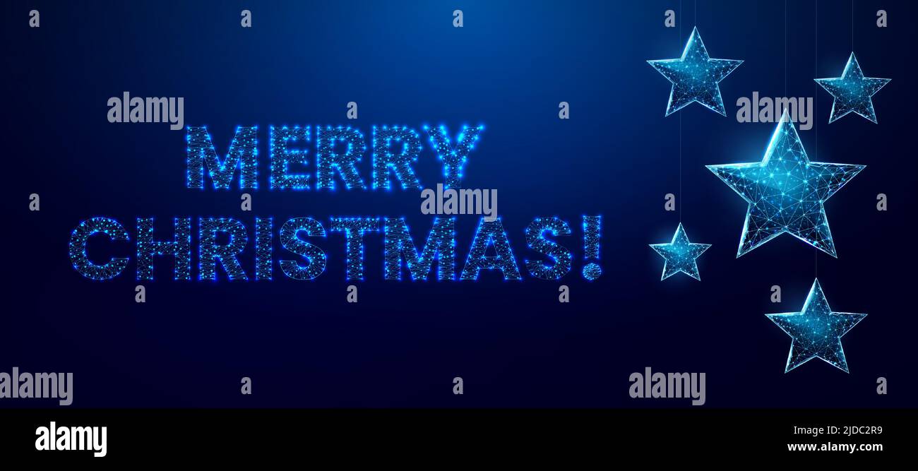 Merry Christmas low poly banner. Polygonal wireframe mesh illustration ...