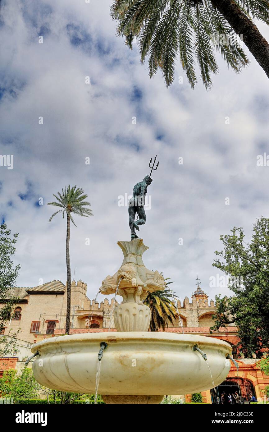 Statue of Roman god Neptune on fountain at the gardens of the Royal ...