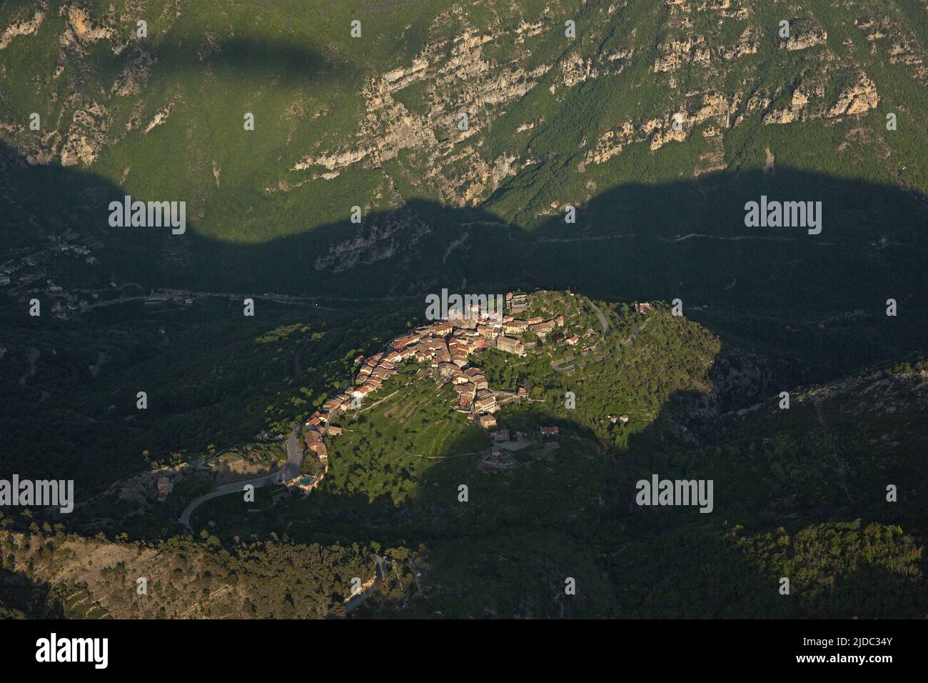 France, Alpes-Maritimes, Utelle perched above the valley Vesubie town ...