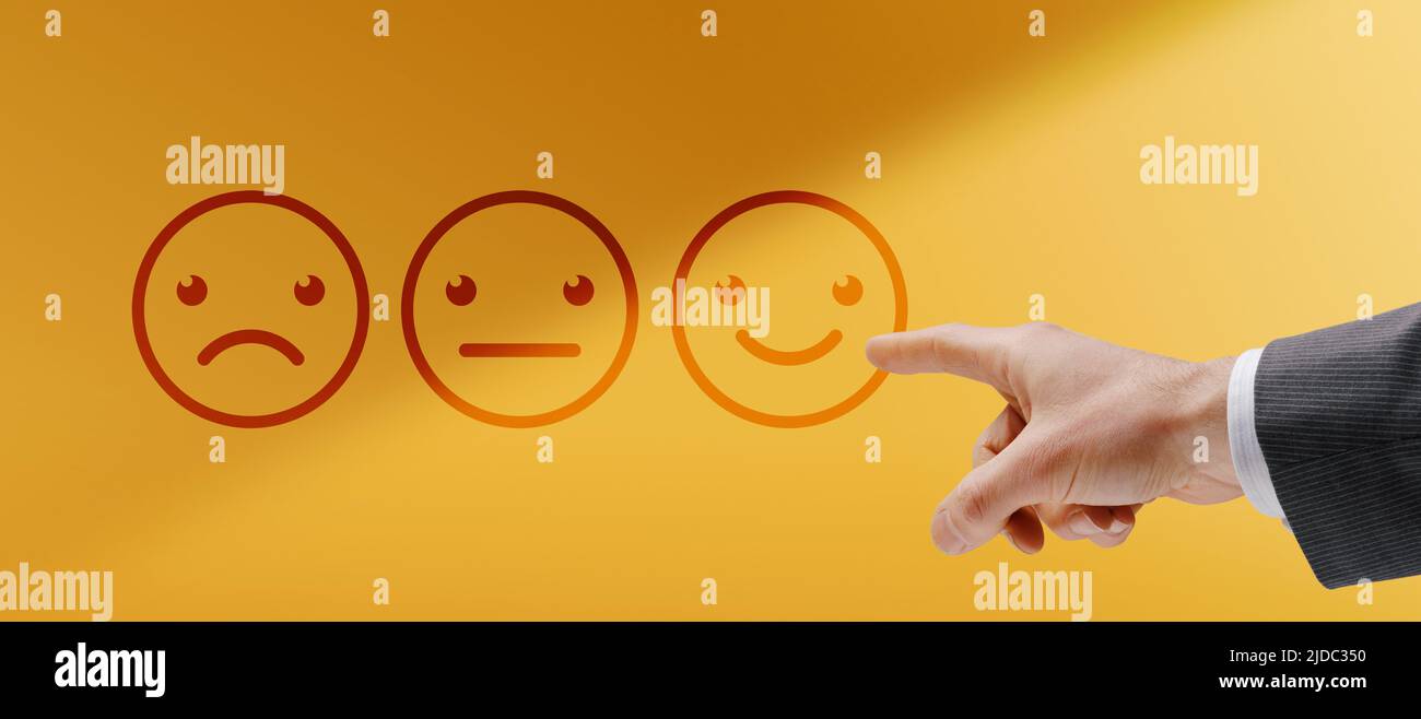 Corporate businessman giving a positive rating, feedback and ...