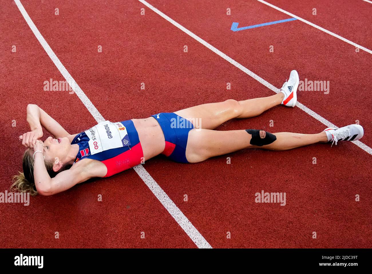Oslo 20220616.Karoline Bjerkeli Grøvdal in the finish area after 5000m ...