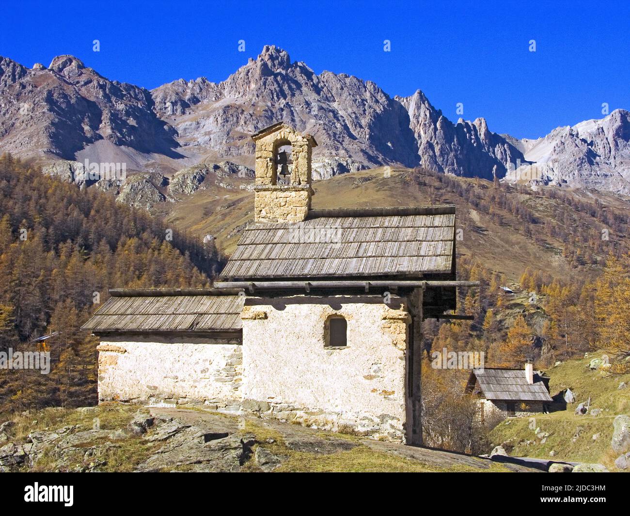 France, Hautes-Alpes Névache, small chapel, the Clarée valley Stock ...