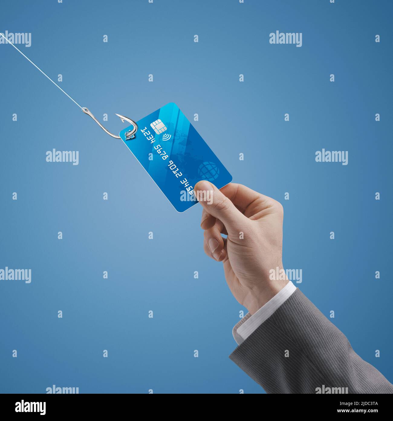 Thief stealing a businessman's credit card with a hook, phishing and ...