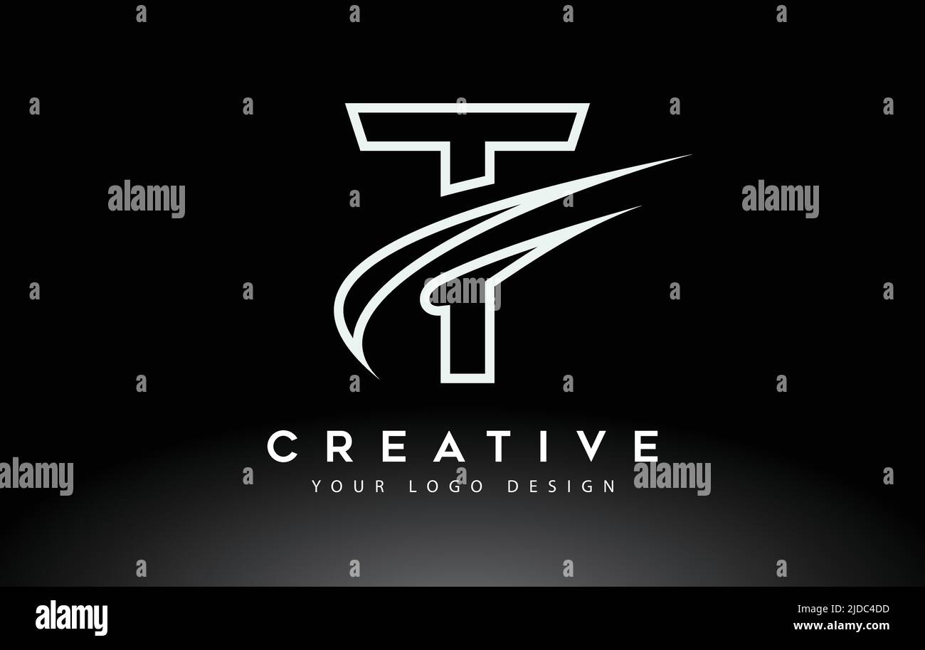 Creative T Letter Logo Design with Swoosh Icon Vector Illustration ...