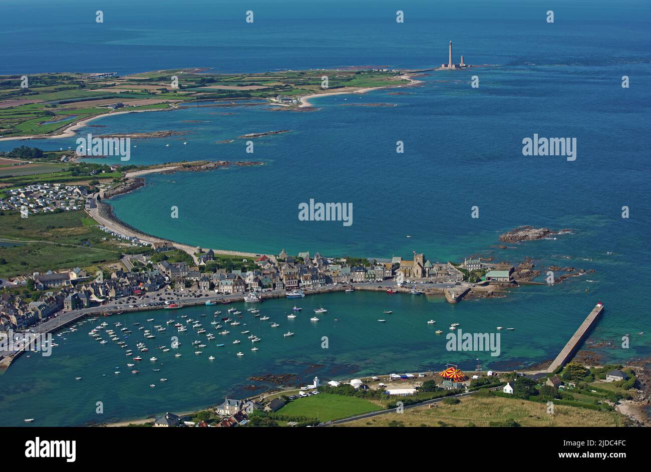 France, Manche Barfleur, the port, the lighthouse of Gatteville (aerial ...