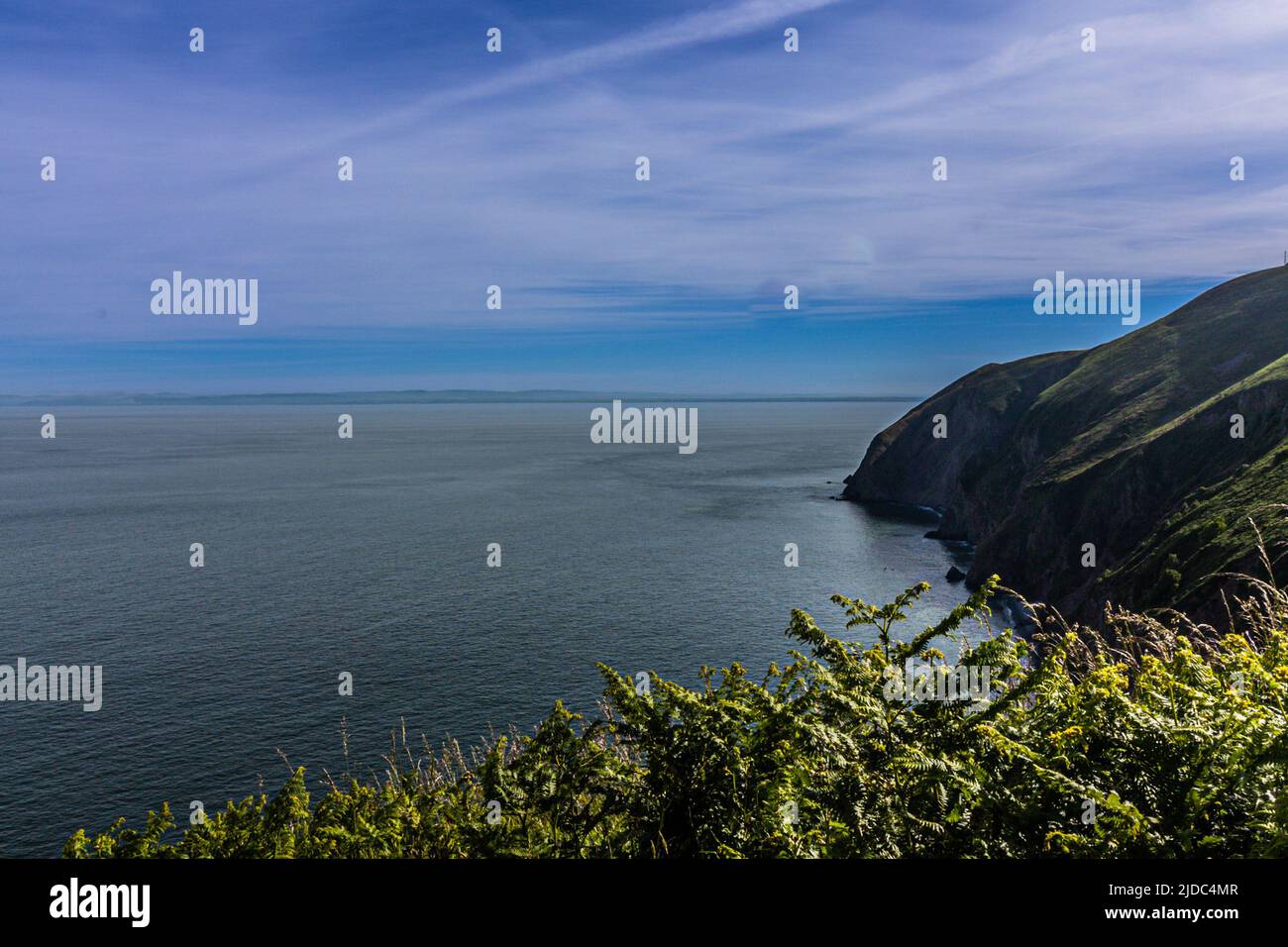 Countisbury Hill looking over wooded hillside and out to the Bristol ...