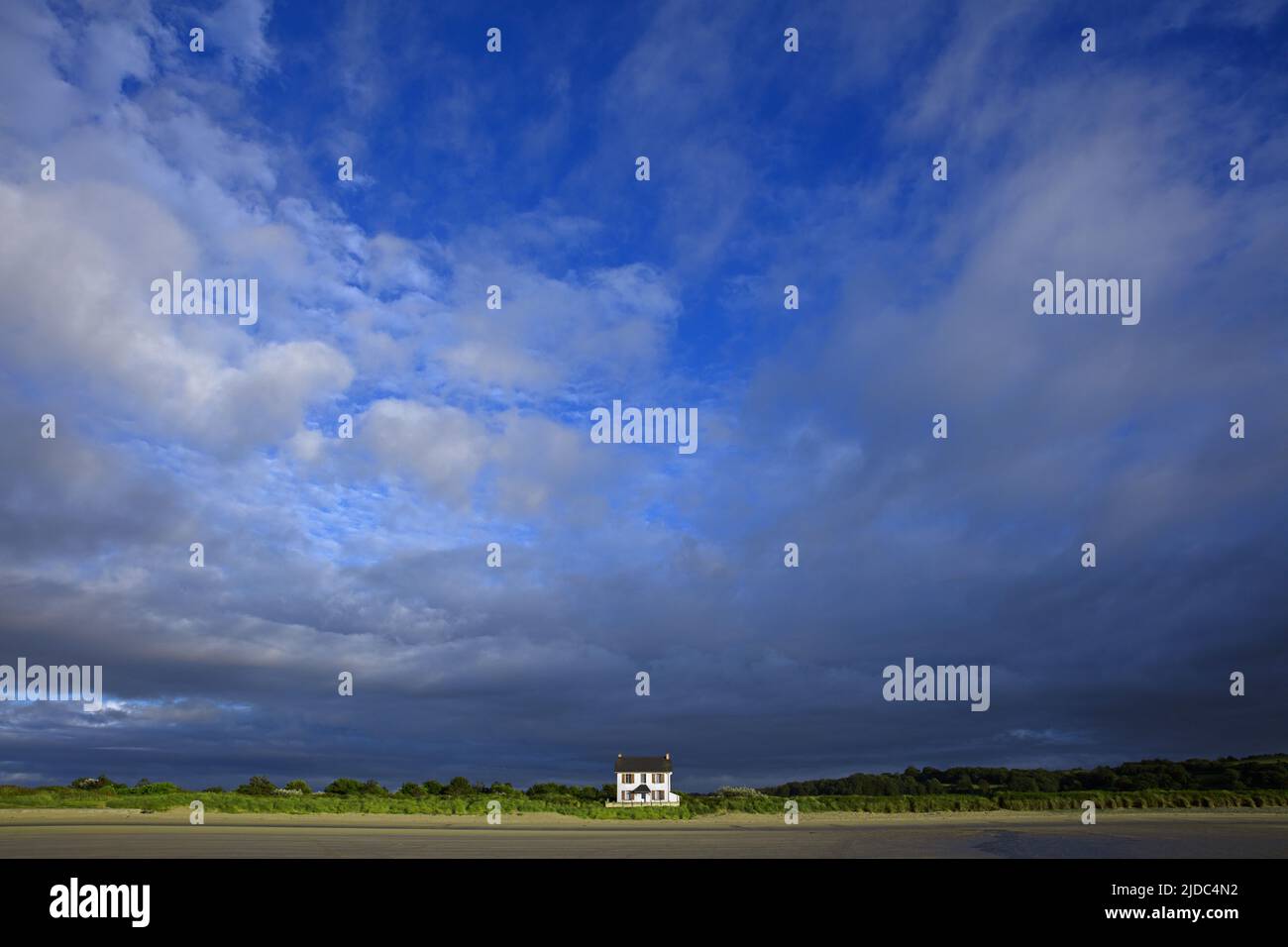 France, Manche isolated house, cloudy sky, wide angle view Stock Photo ...