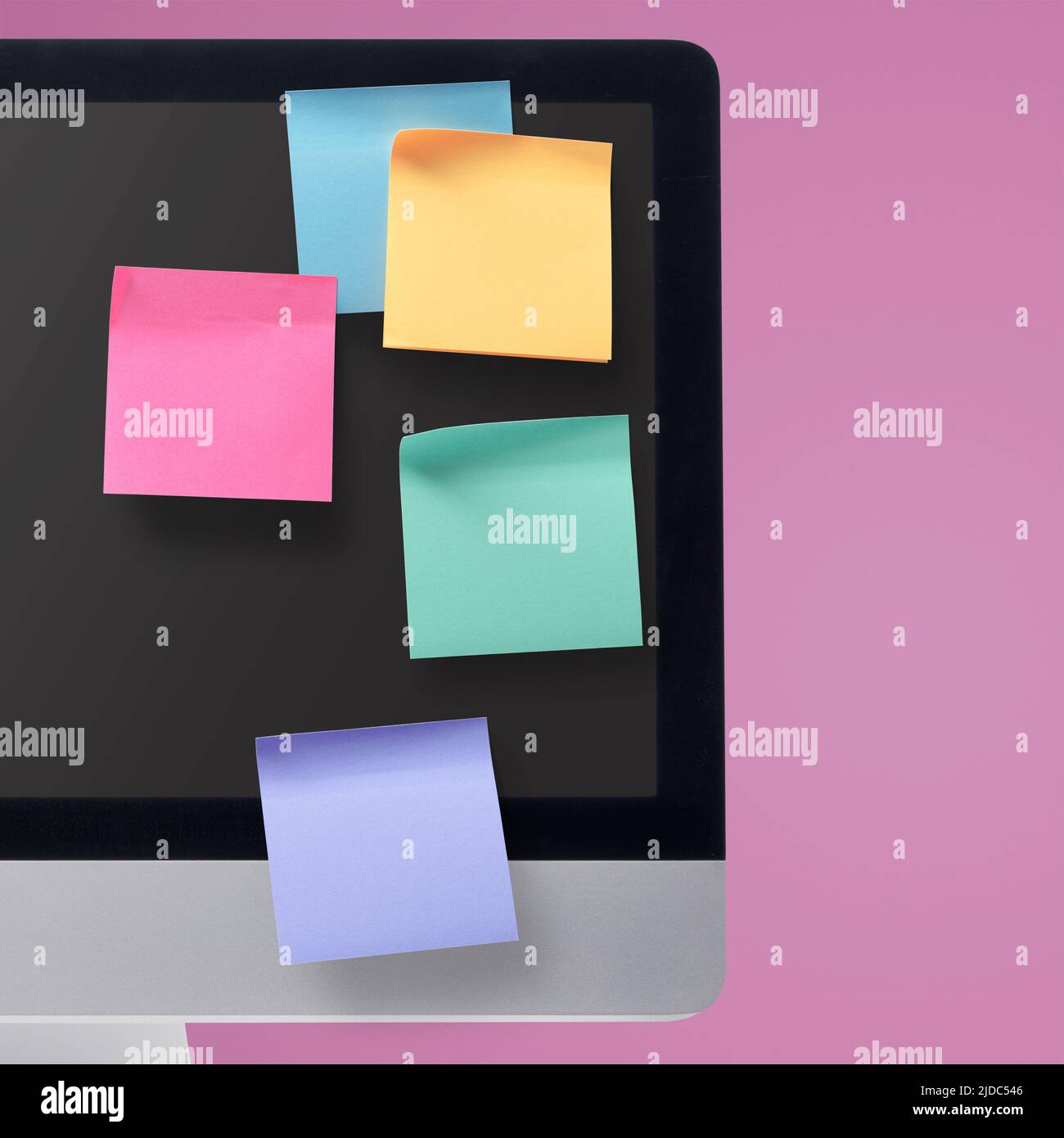 Colorful sticky notes on the computer screen, ideas and planning ...