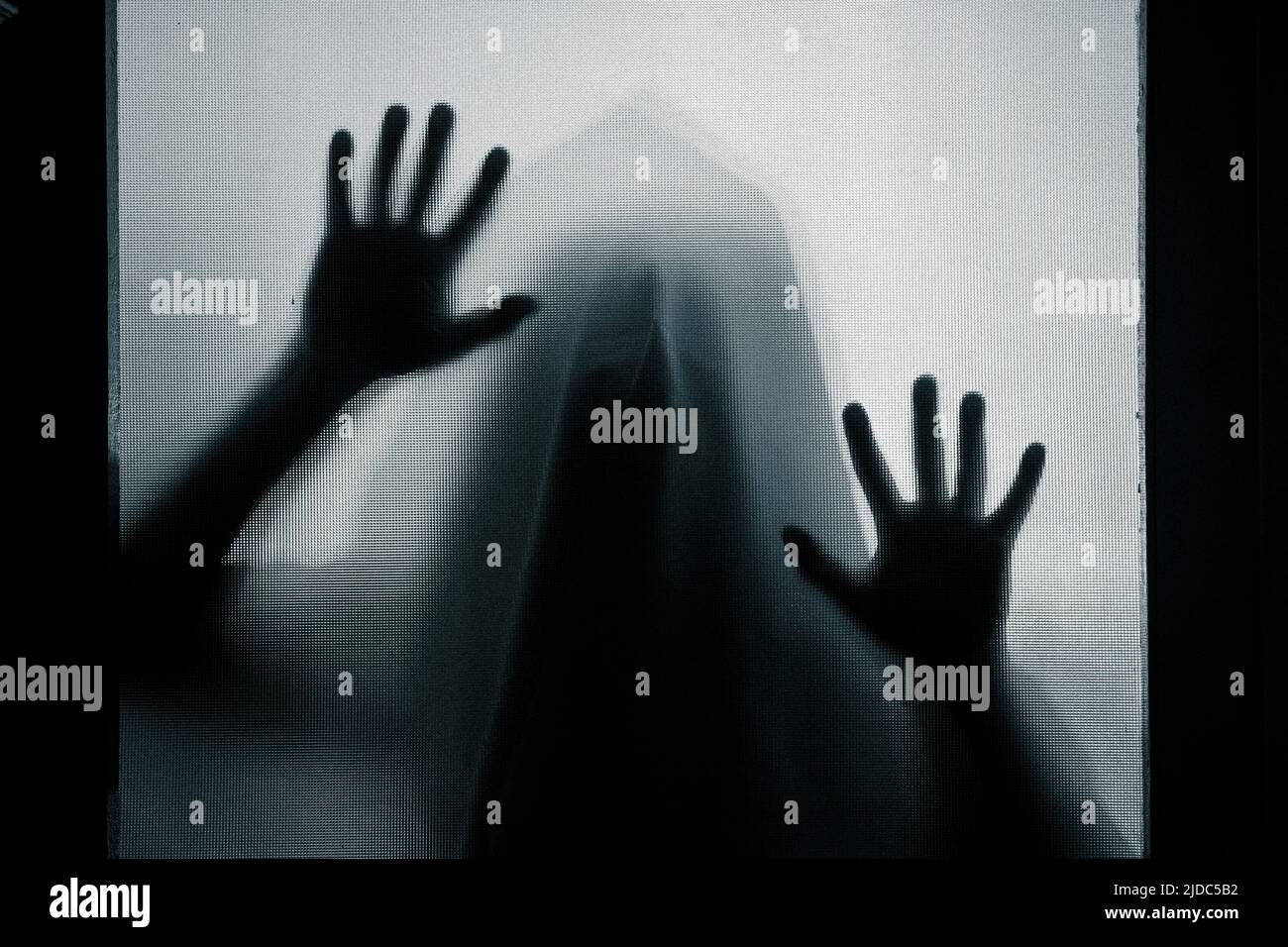Horror, halloween background - Shadowy figure behind glass Stock Photo ...