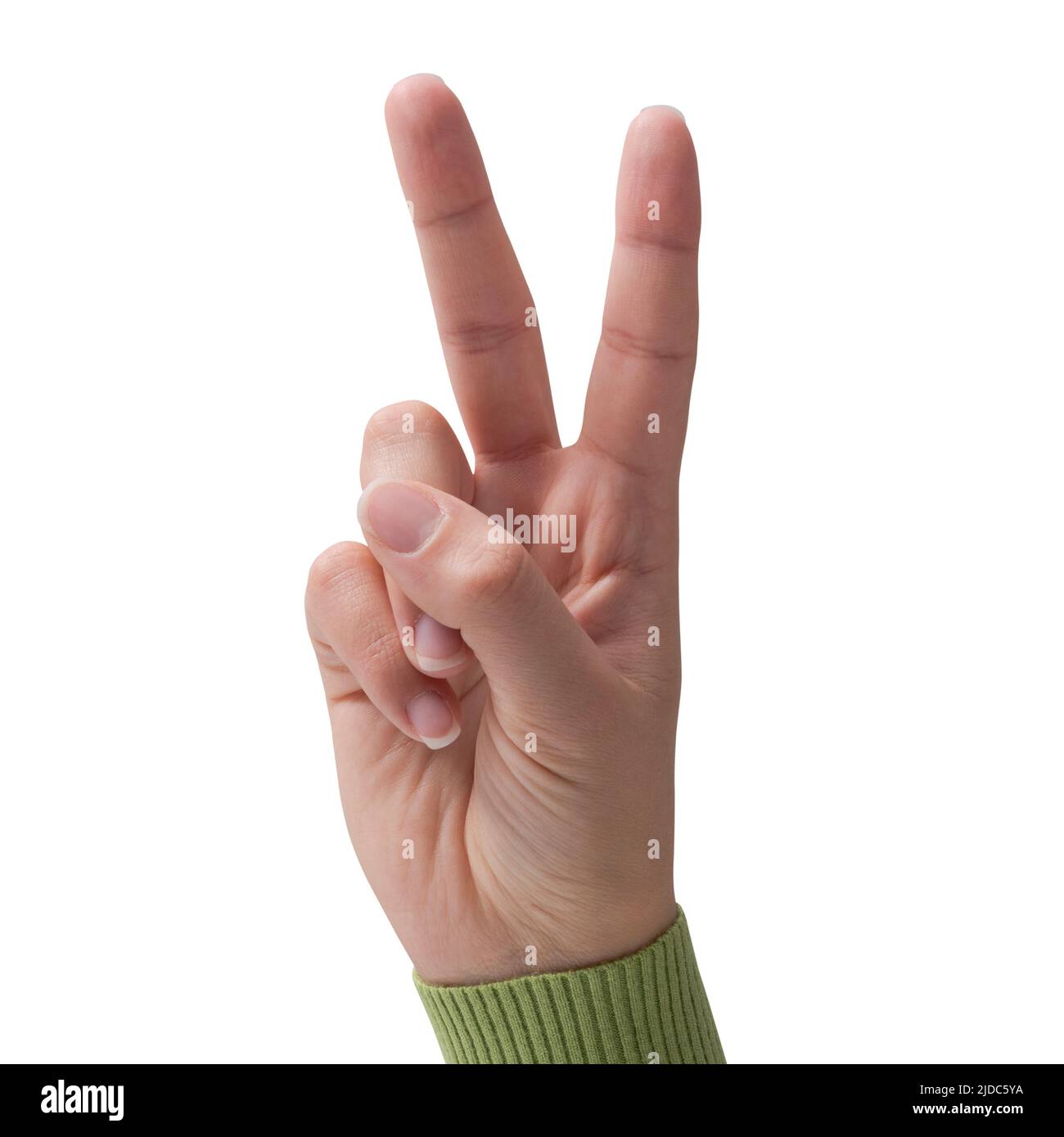 Female hands making a V-sign, gesturing and communication concept ...