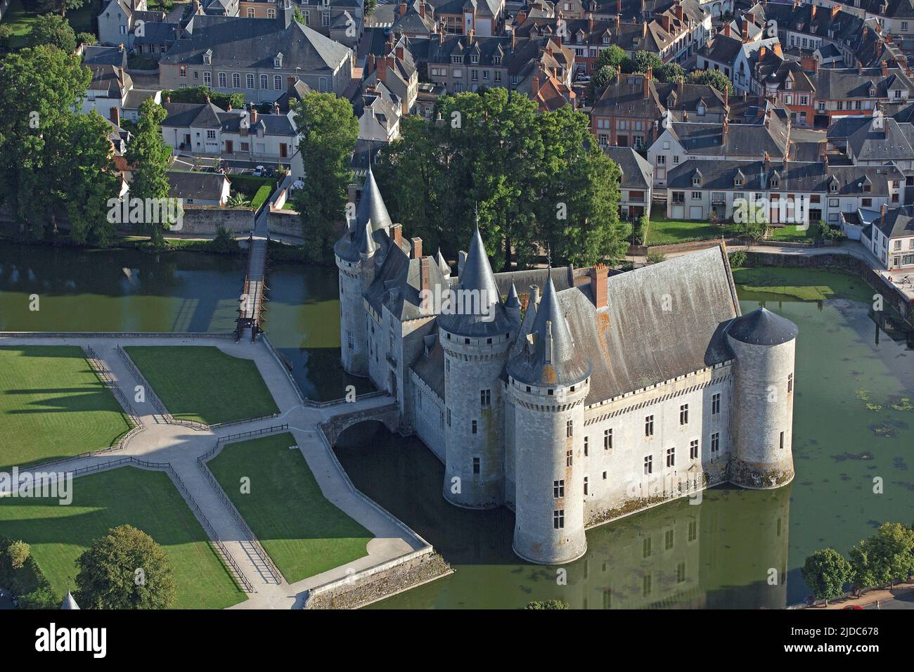 France, Loiret, Sully-sur-Loire village, the castle (aerial view Stock ...