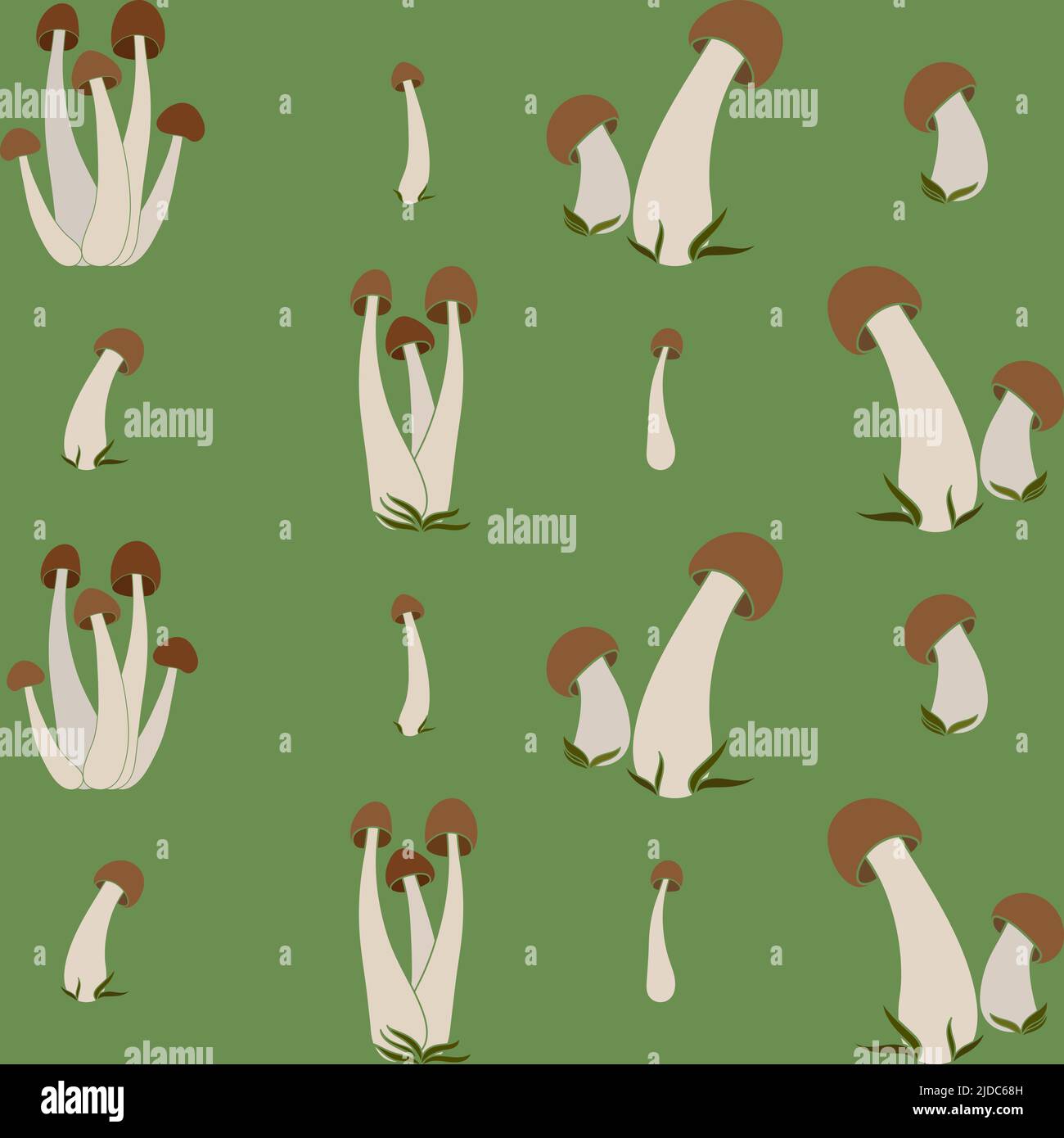 Pattern of mushrooms vector simple background isolated on green ...