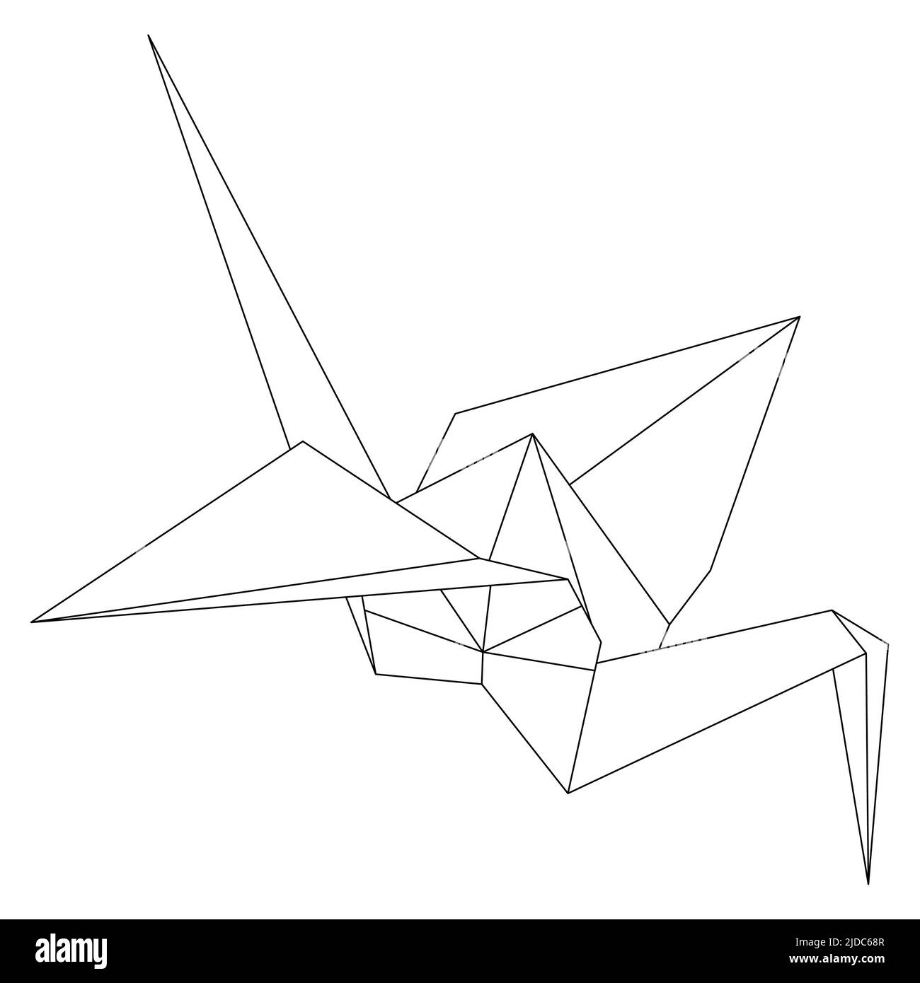 Origami crane vector outline illustration icon isolated on white ...