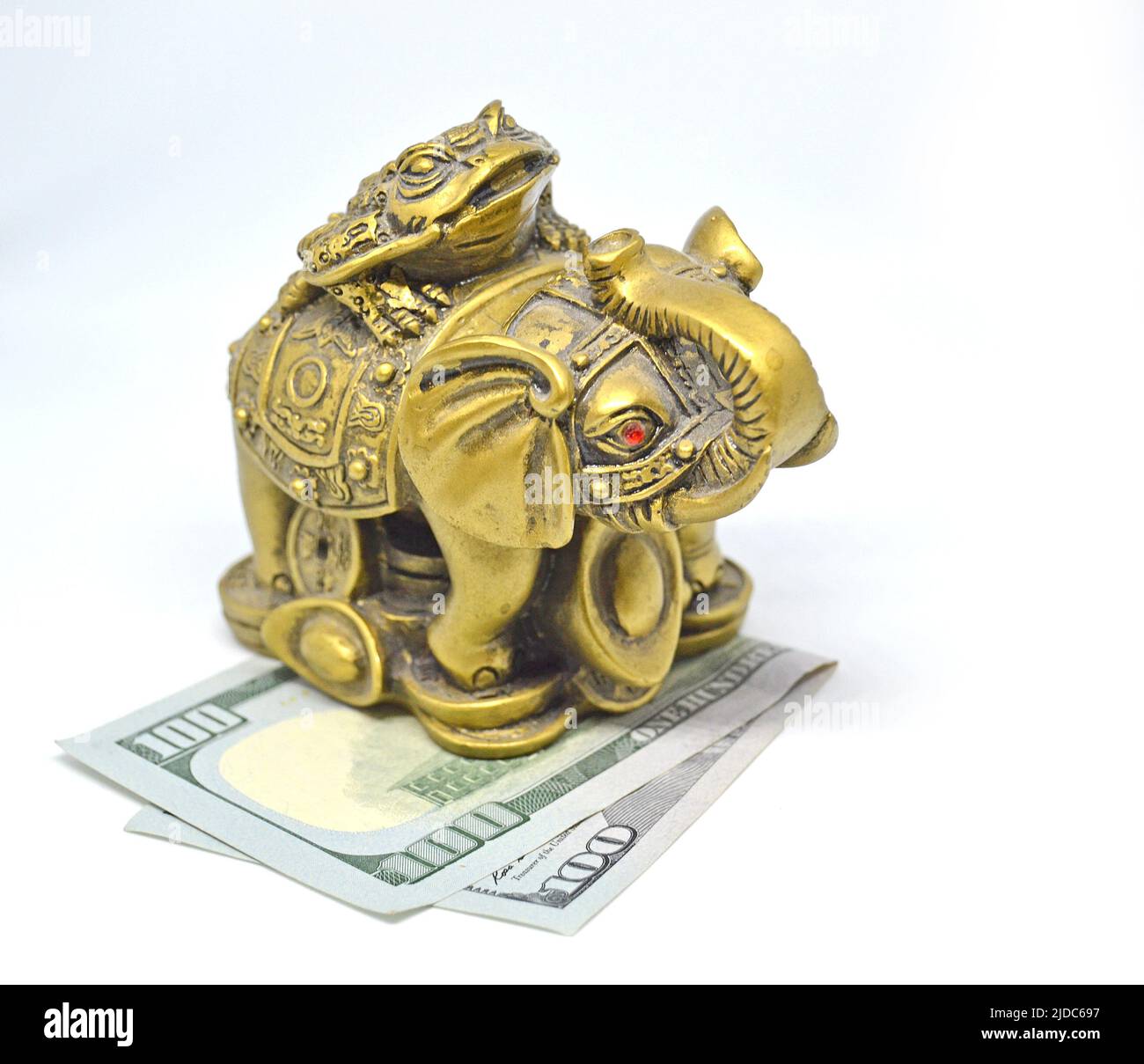 Statuette of the bronze elephant on white background. The Symbol wealth ...