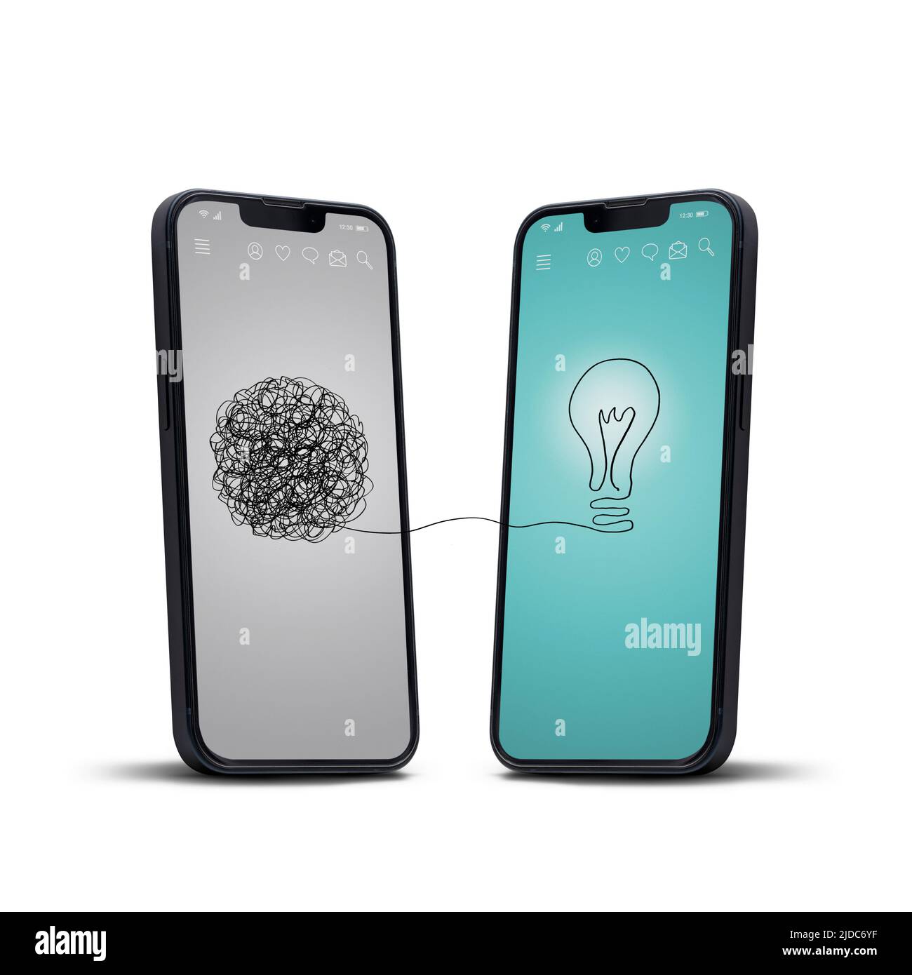 Chaotic line untangling and becoming a light bulb on smartphone screens ...