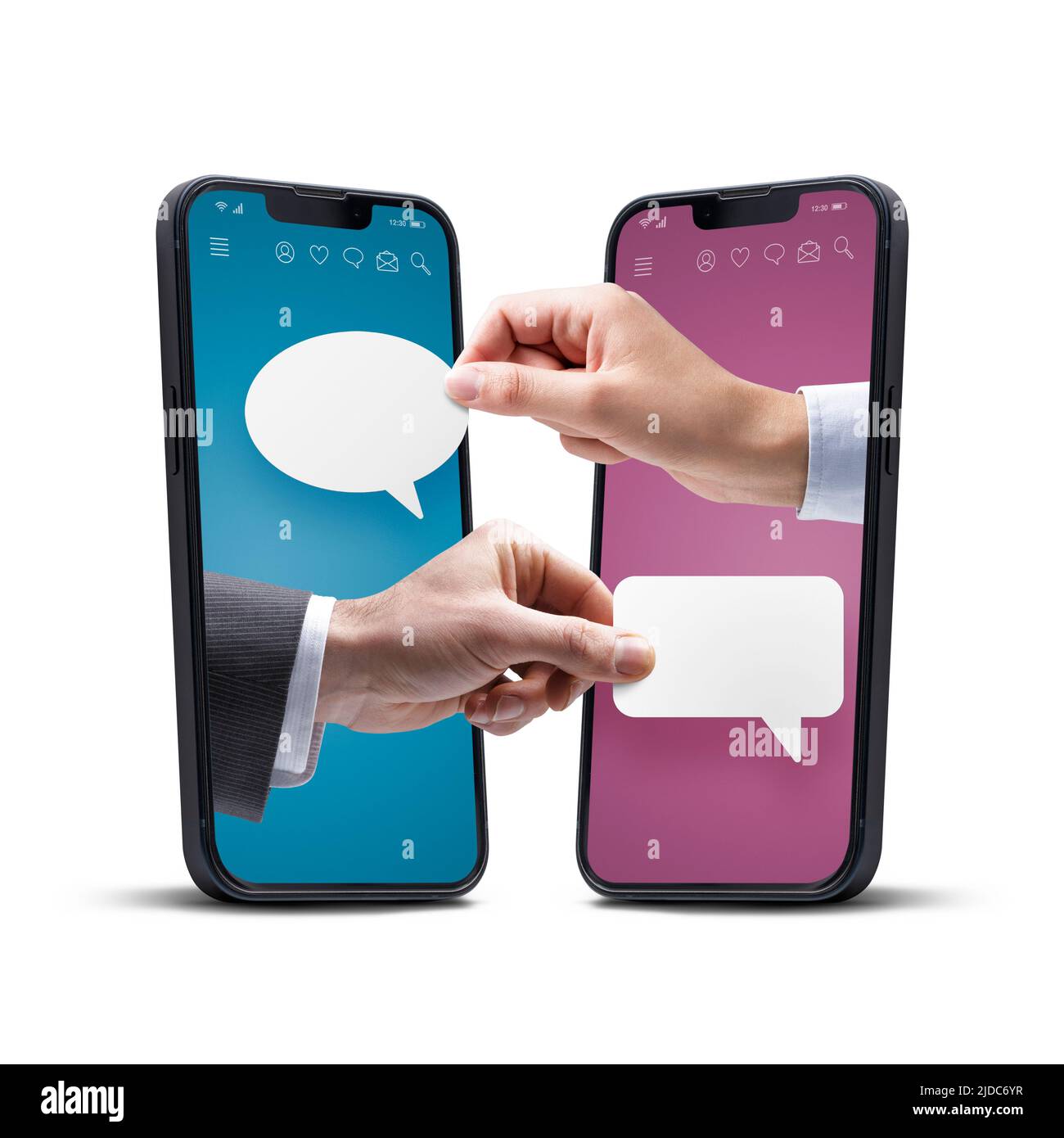 Business people talking online on mobile apps, they are holding speech ...