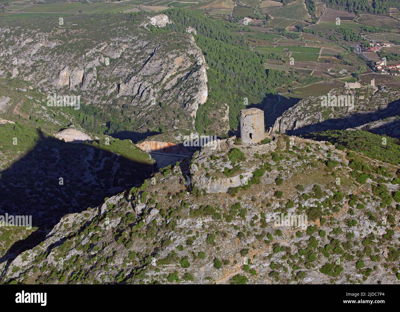 France East Pyrenees, Tautavel old tower overlooking the gorges of ...