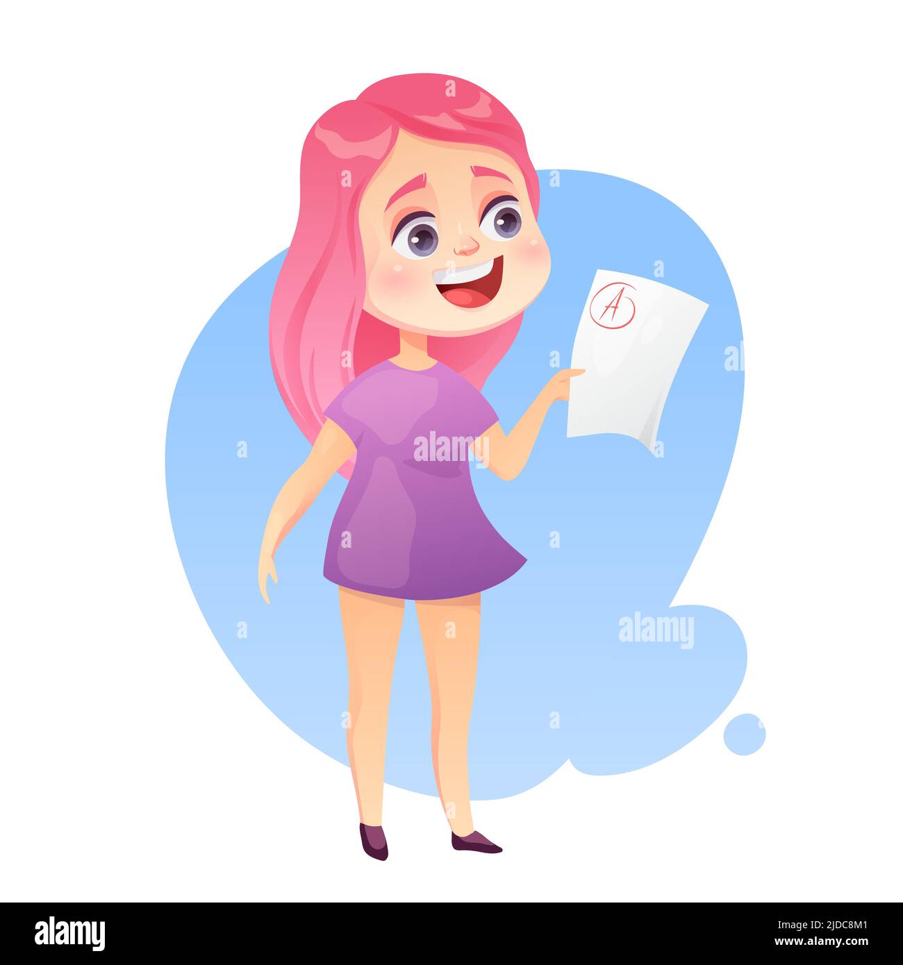 Girl student holding a test form with an excellent mark, cartoon vector ...