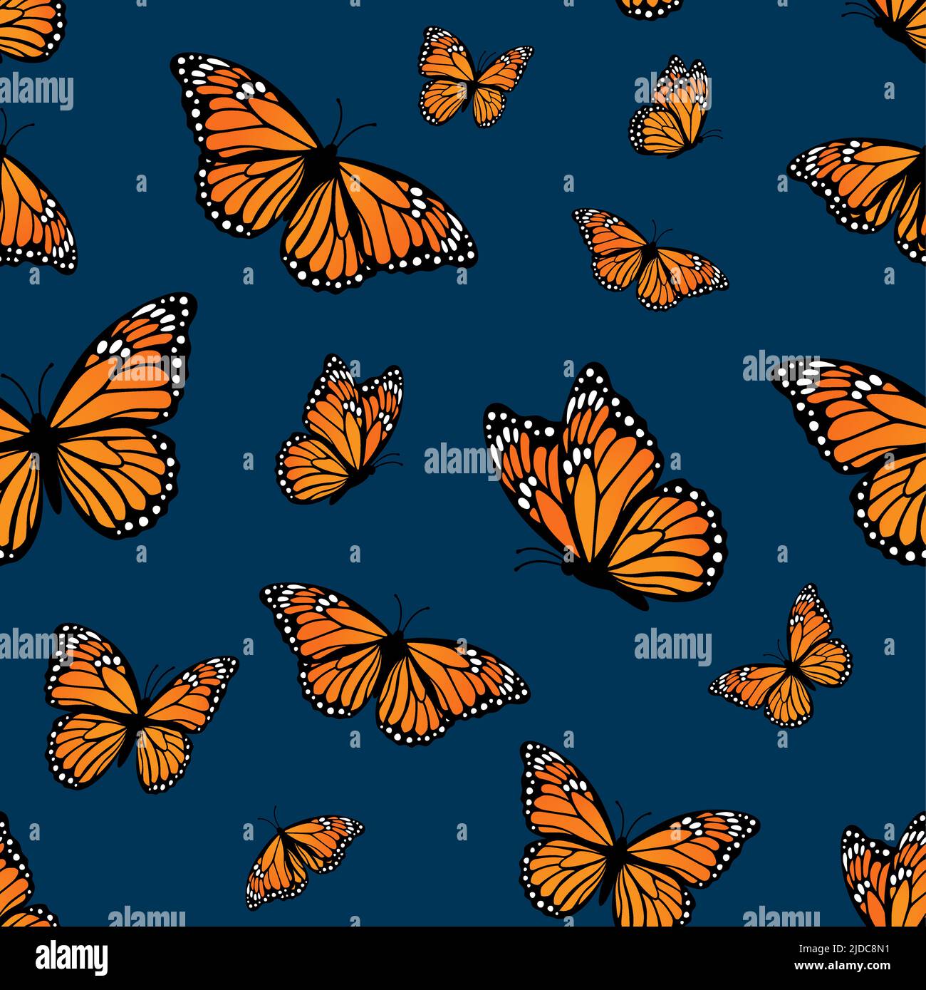 Seamless pattern with Monarch butterflies, vector illustration Stock ...