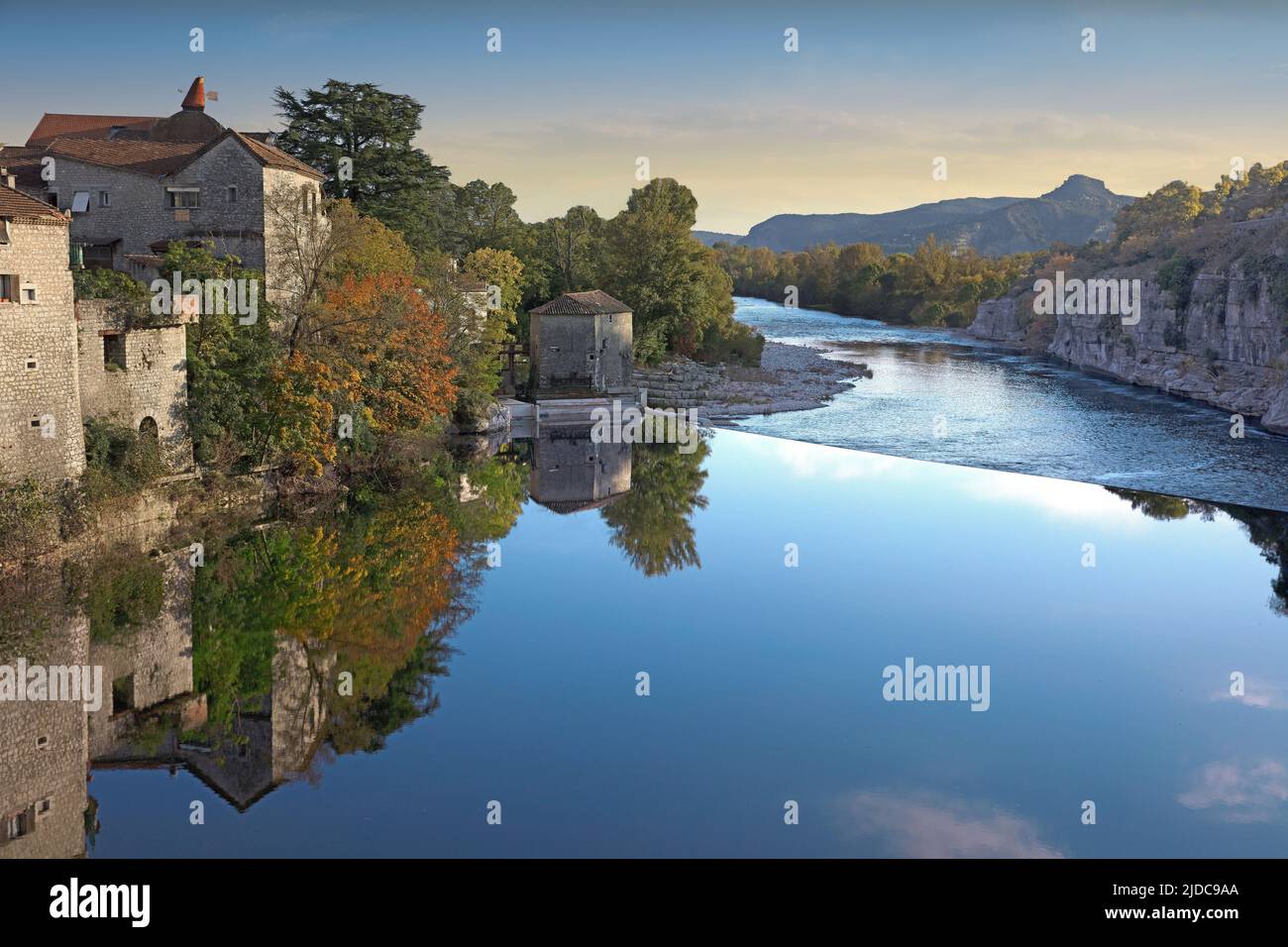 France, Hérault Ganges, the Hérault gorges, riverbank landscape Stock ...