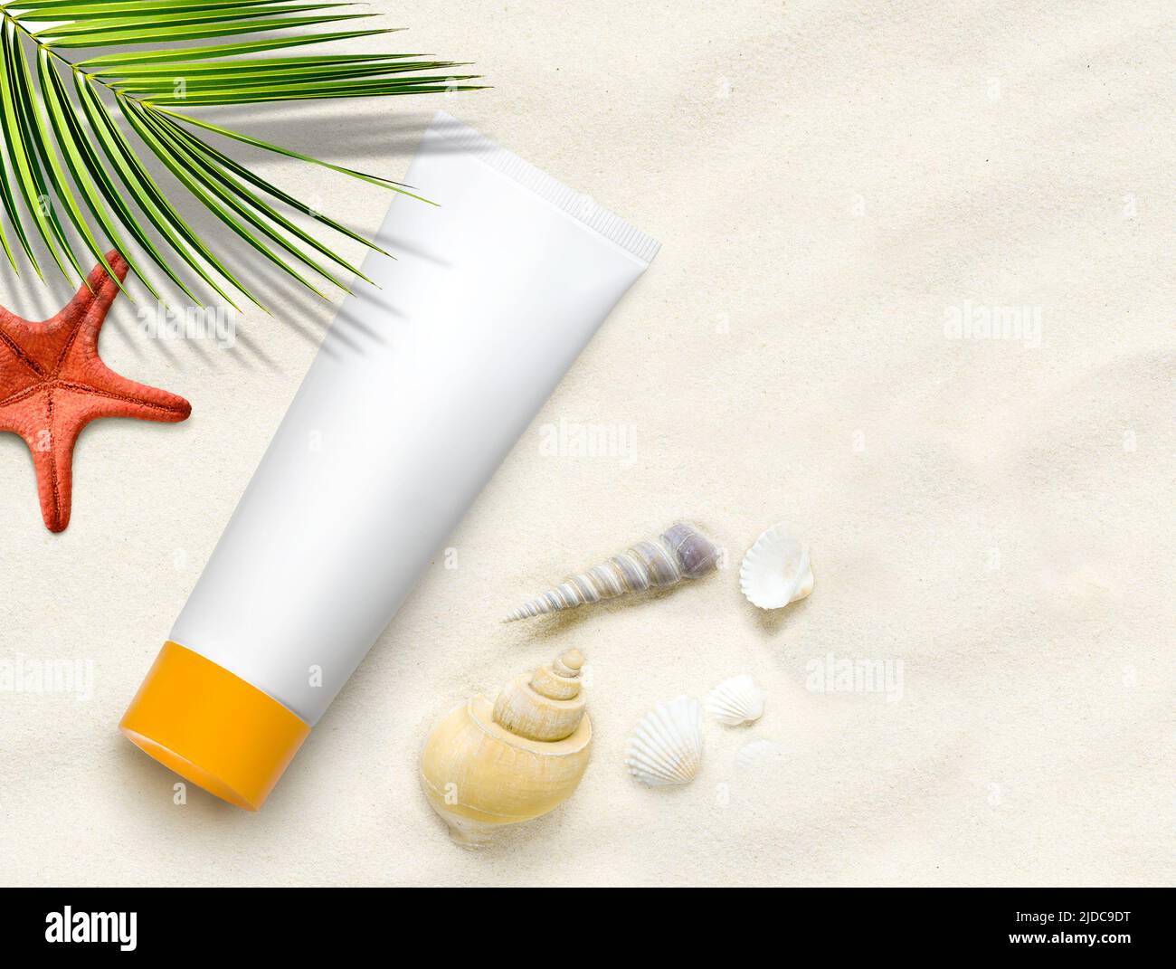 White blank cosmetic tube with sunscreen, suncream for body, starfish ...