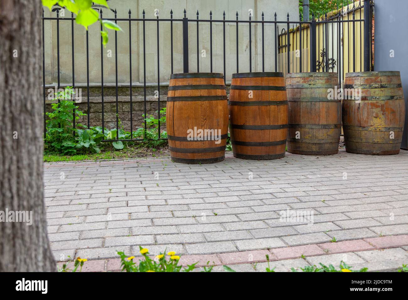 Group old rusty barrels hi-res stock photography and images - Alamy
