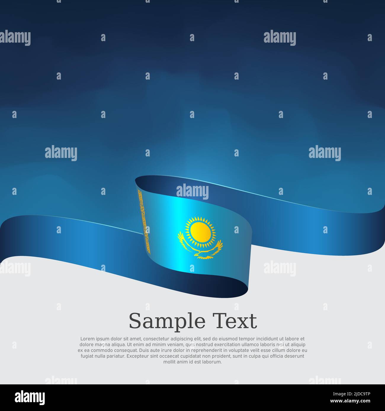 Kazakhstan flag on blue white background. Ribbon in color of kazakh ...