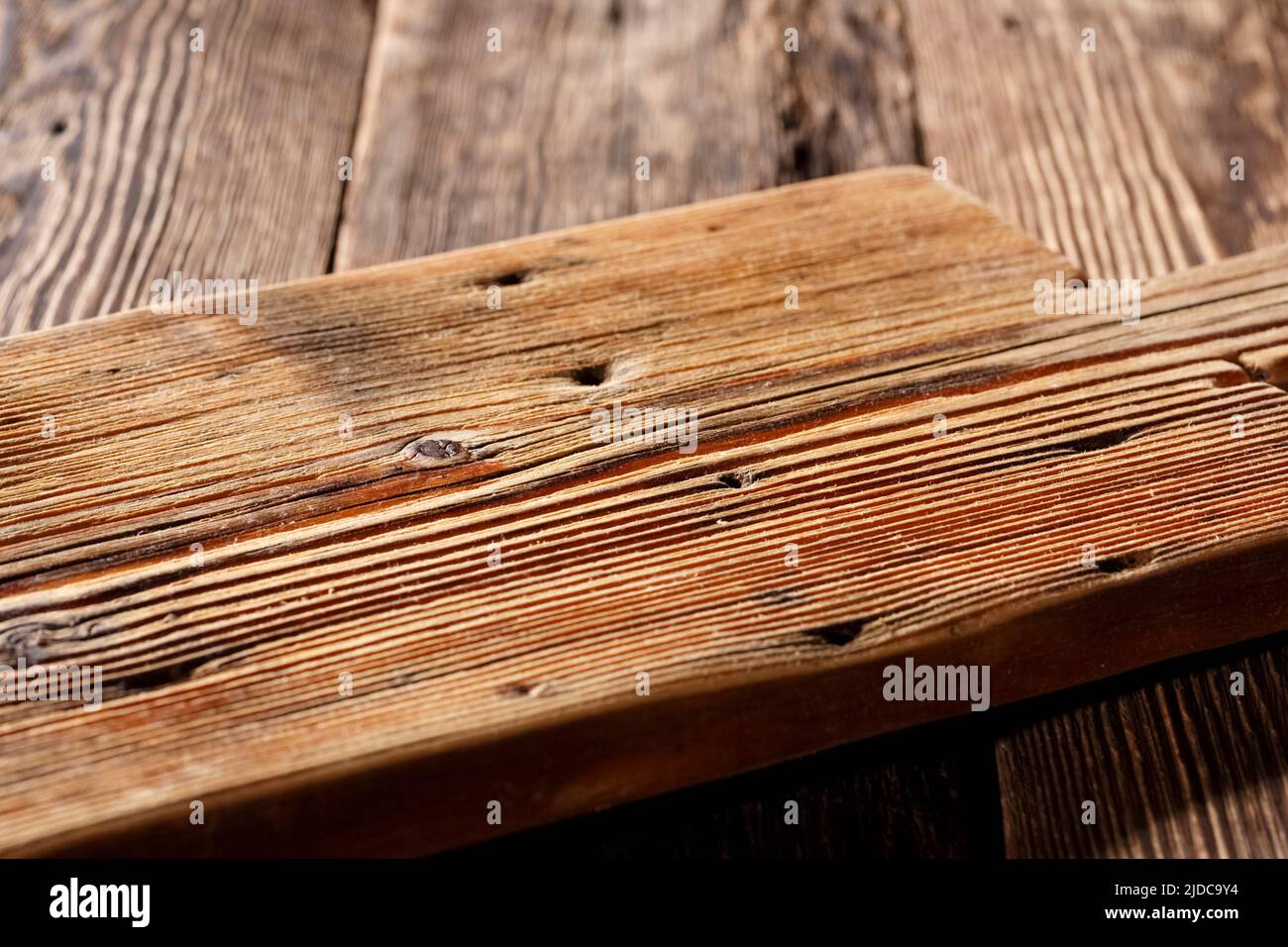 Empty cutting board on wooden table, natural podium for food product ...