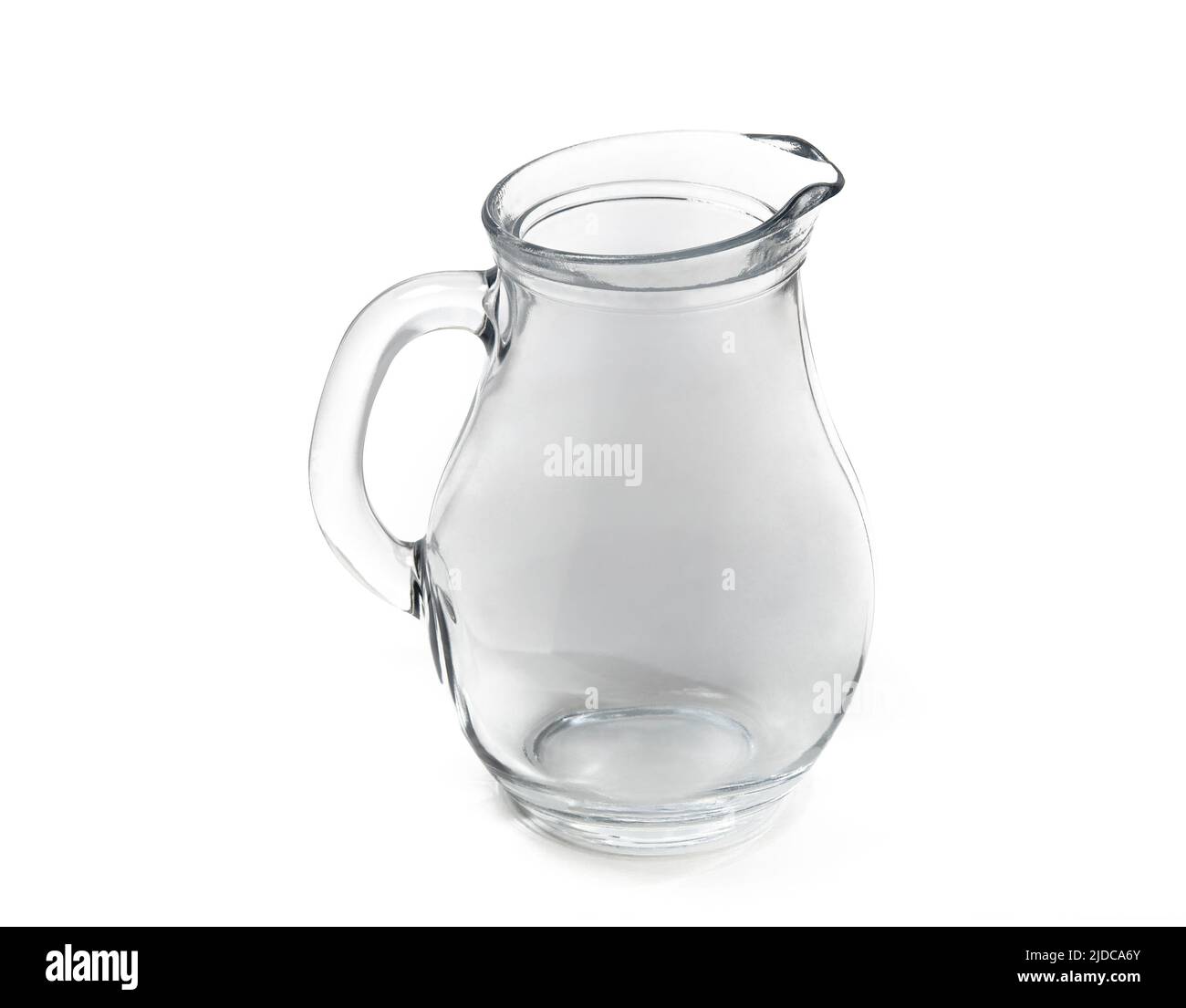 Glass water jug on white background. Space for text, for advertising ...