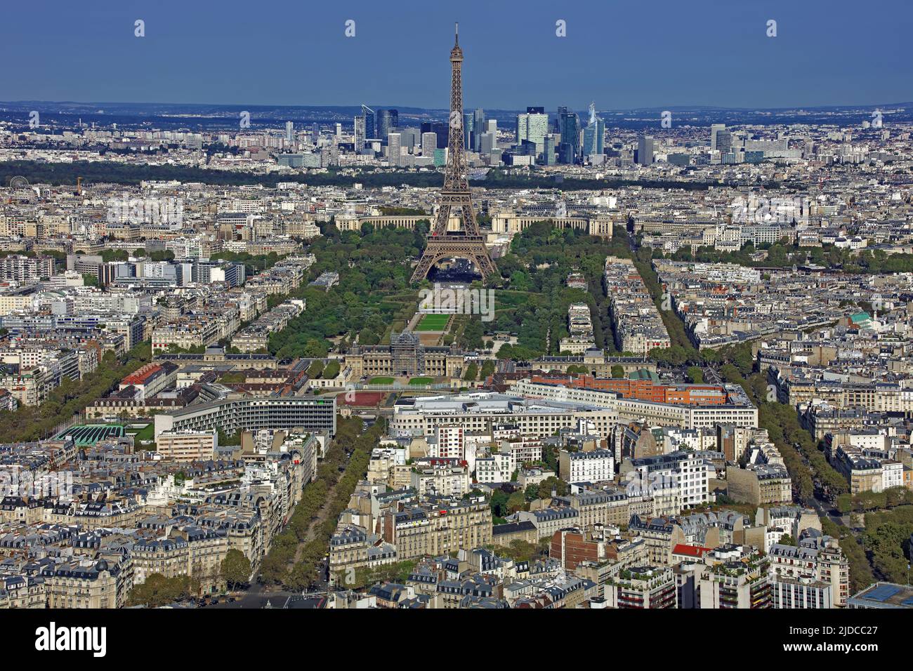 France, Paris, panorama Champ de Mars, Eiffel Tower, La Défense Stock ...