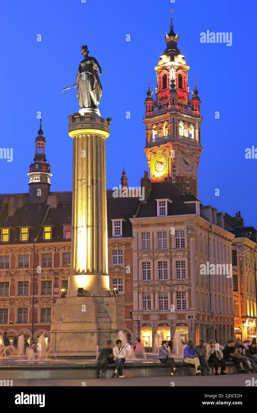 France, Nord Lille, the belfry, the place Charles De Gaulle, night ...
