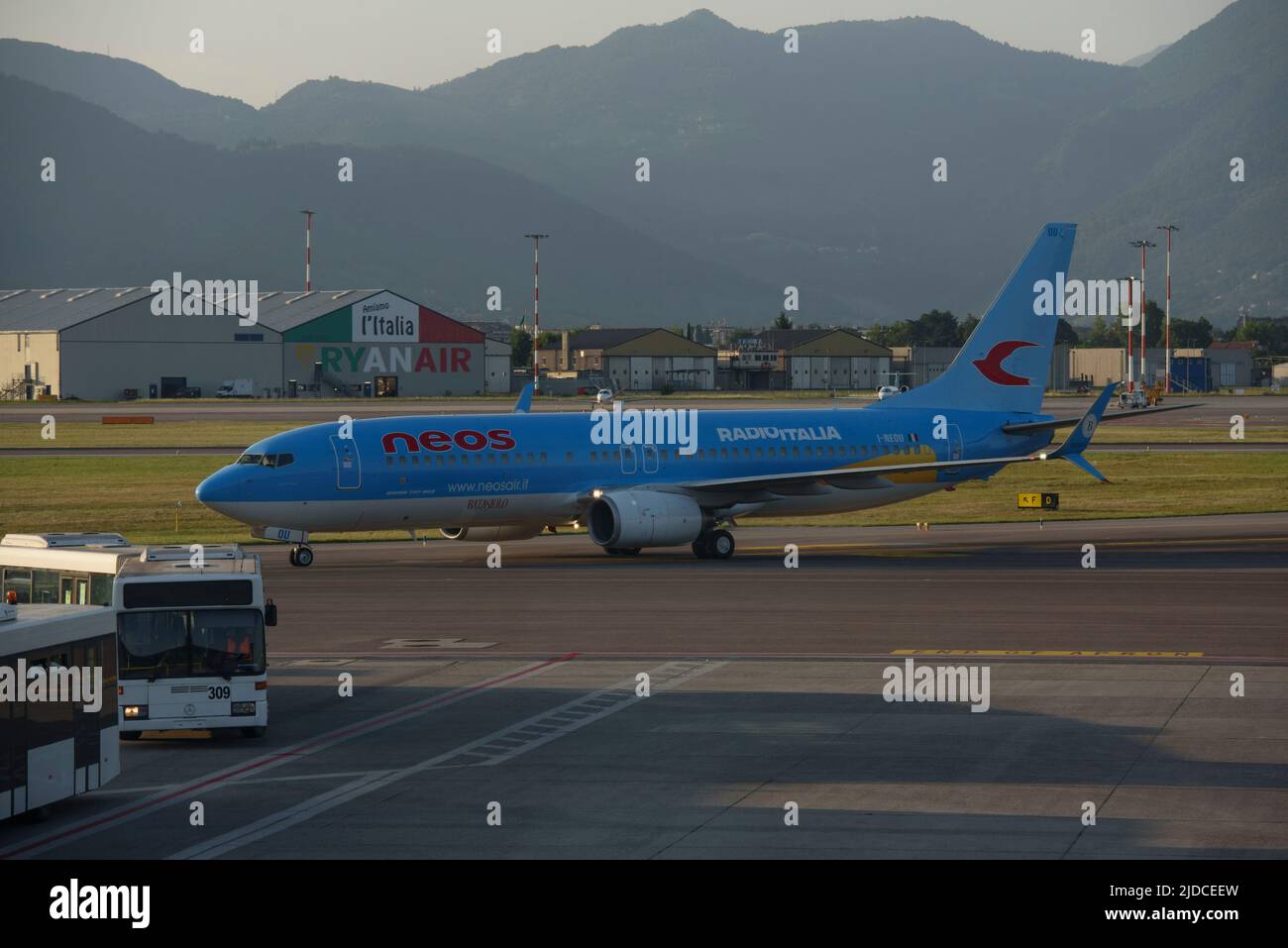 Bergamo, Warsaw, Italy. 19th June, 2022. A Neos airlines aircraft is ...