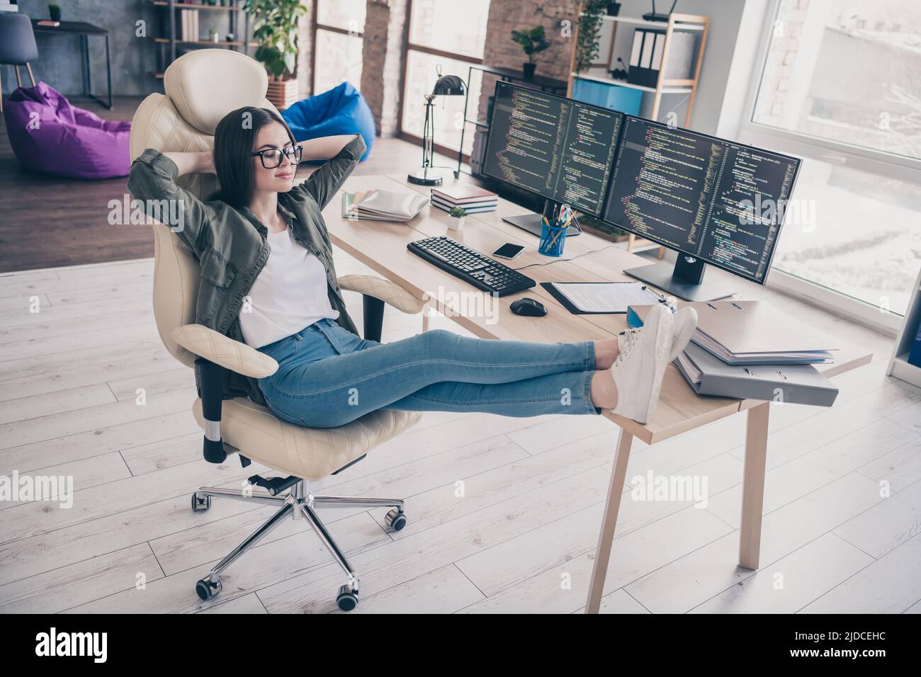 Full body profile side photo of young girl rest armchair asleep nap ...