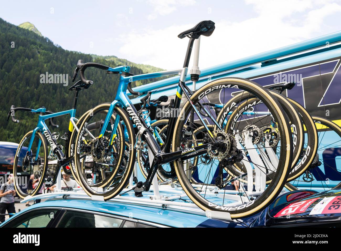 Switzerland, Canton Ticino, Ambrì, stage departure from Ambrì, Astana ...