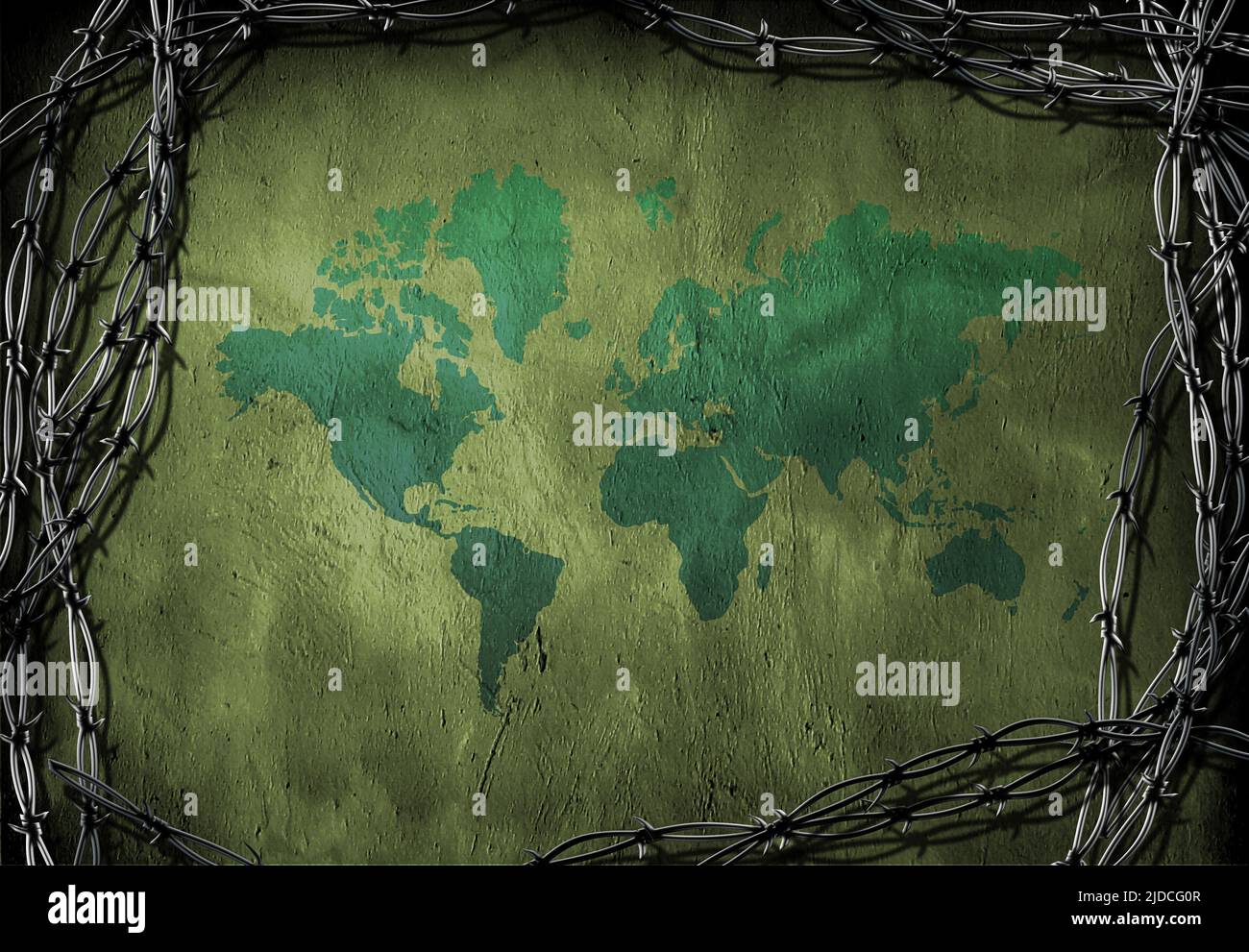 World map in barbed wire frame. 3D rendering Stock Photo - Alamy