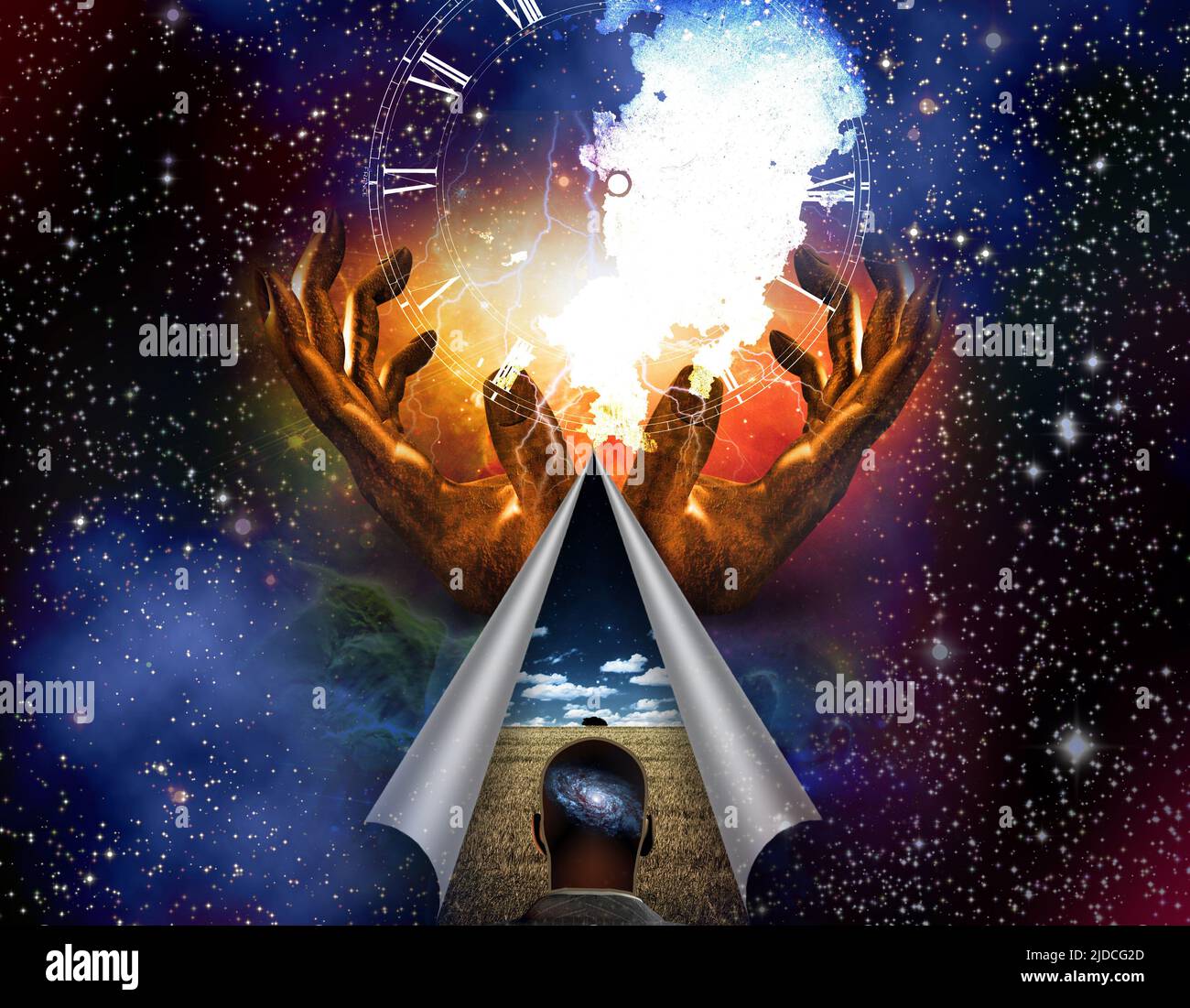 Man reveal galaxy surreal landscape hi-res stock photography and images ...