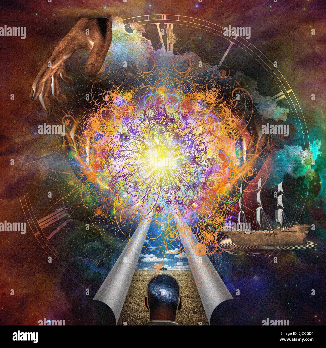 Ship sails the seas of imagination. 3D rendering Stock Photo - Alamy