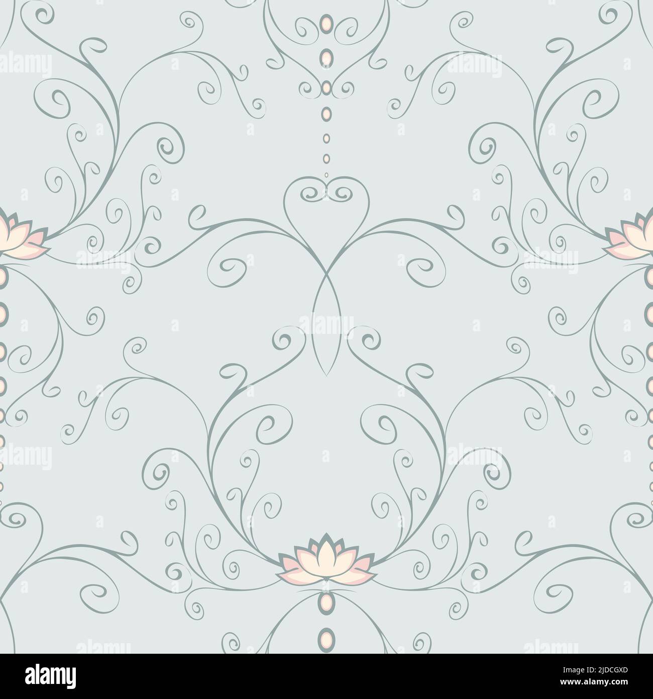 Seamless vector pattern with lotus flower on light blue background ...