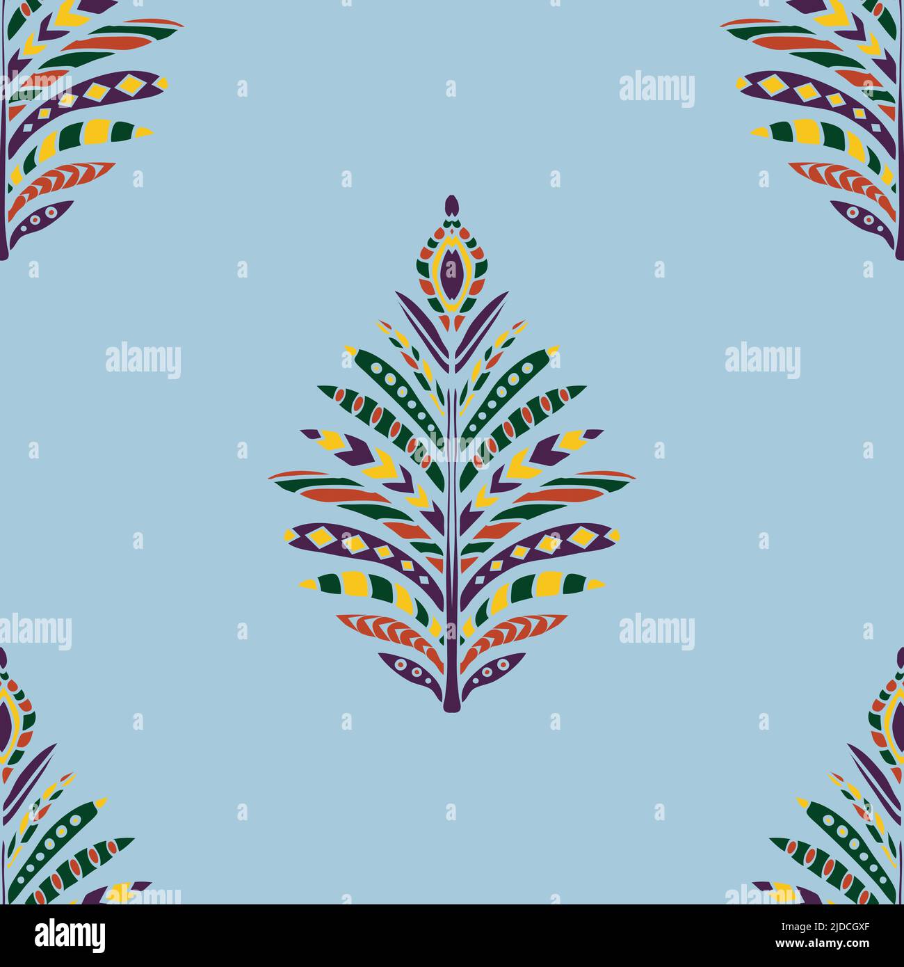 Seamless vector pattern with native feather on blue background. Hand ...