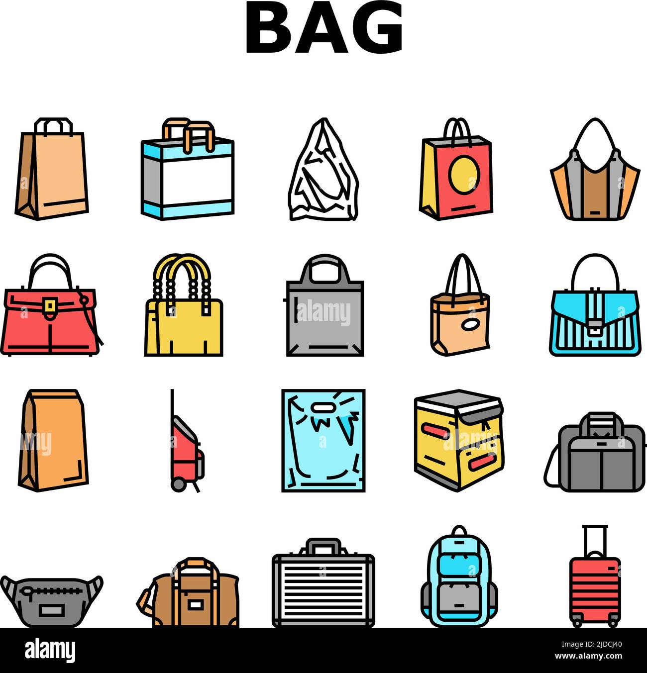 Bag For Carry Products And Goods Icons Set Vector Stock Vector Image ...
