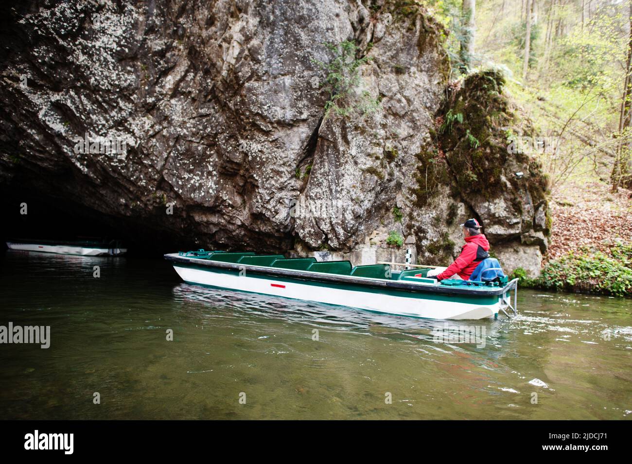 Boat in cave lake of Punkva Caves, Czech Republic Stock Photo - Alamy